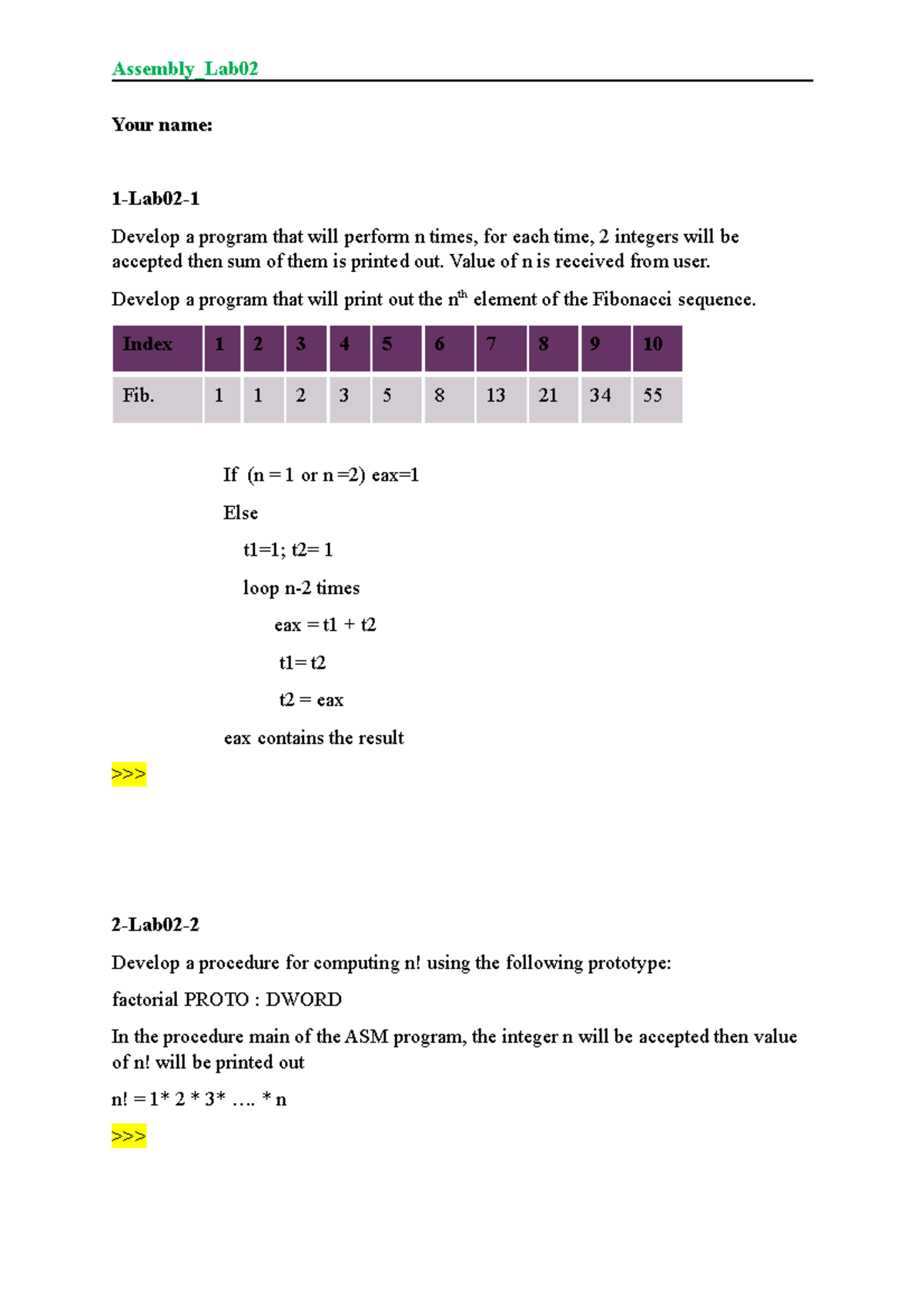 9 LAB02 Assembly 02 - dxdfgchvjn m, - Assembly_Lab Your name: 1-Lab02- Develop a program that ...