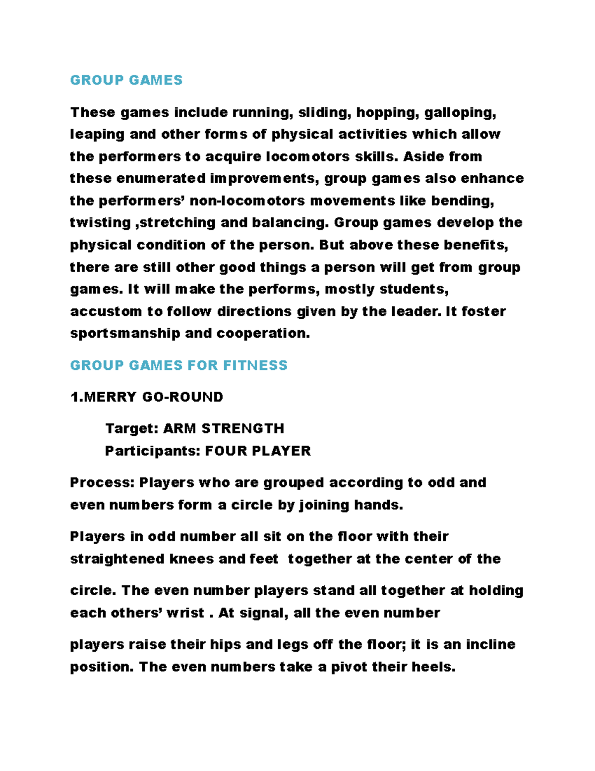 Group Games phycical fitness reporting - GROUP GAMES These games ...