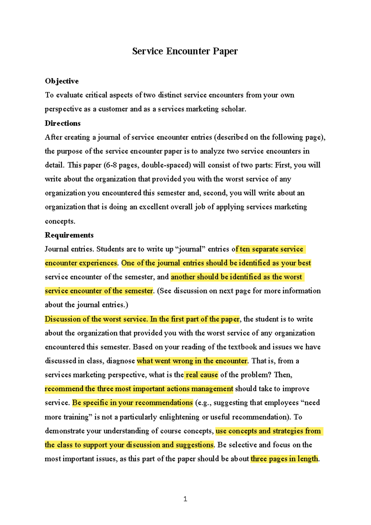 Service Encounter Paper Detailed instructions - 1 Service Encounter ...