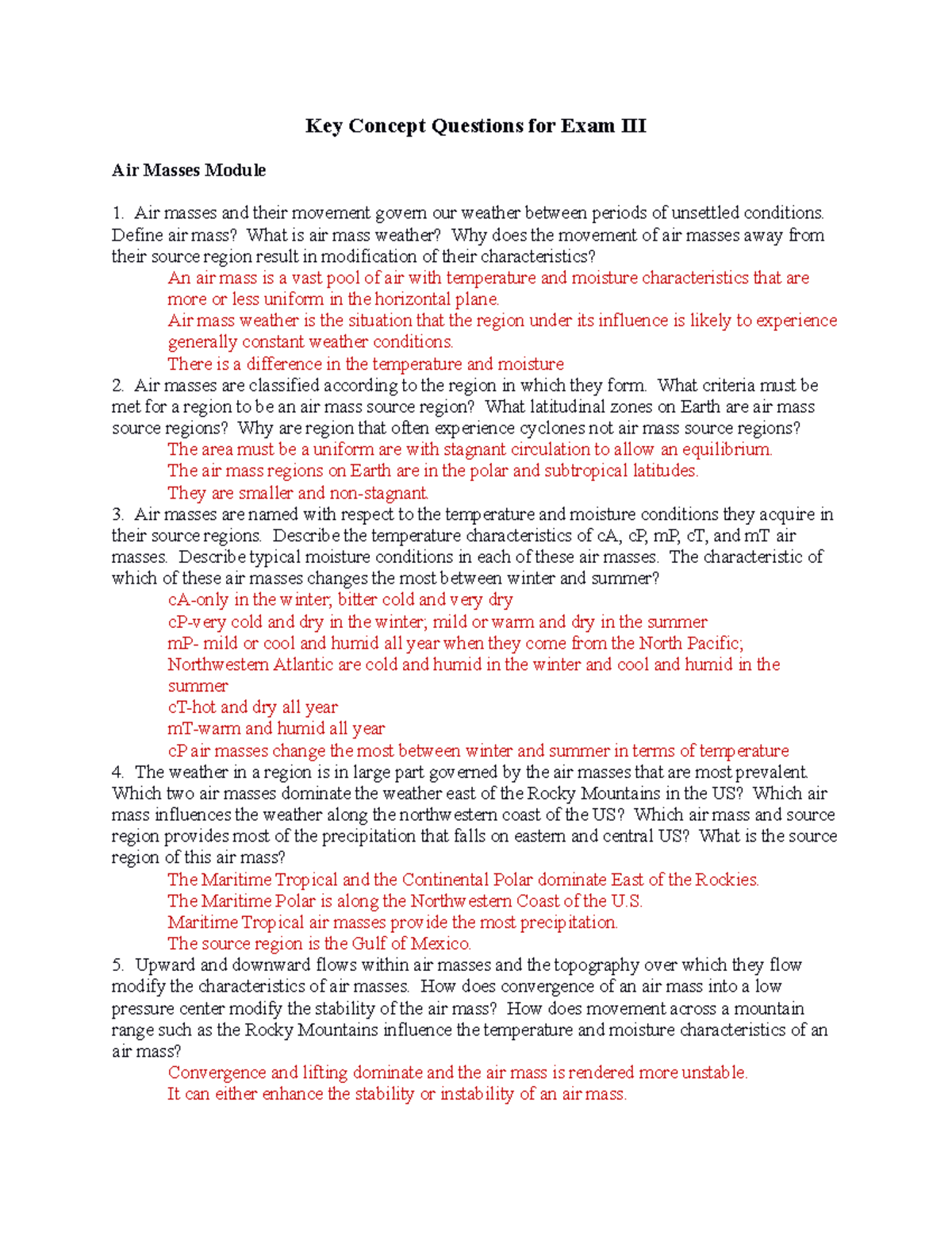 Key Concepts for Exam III - Key Concept Questions for Exam III Air ...