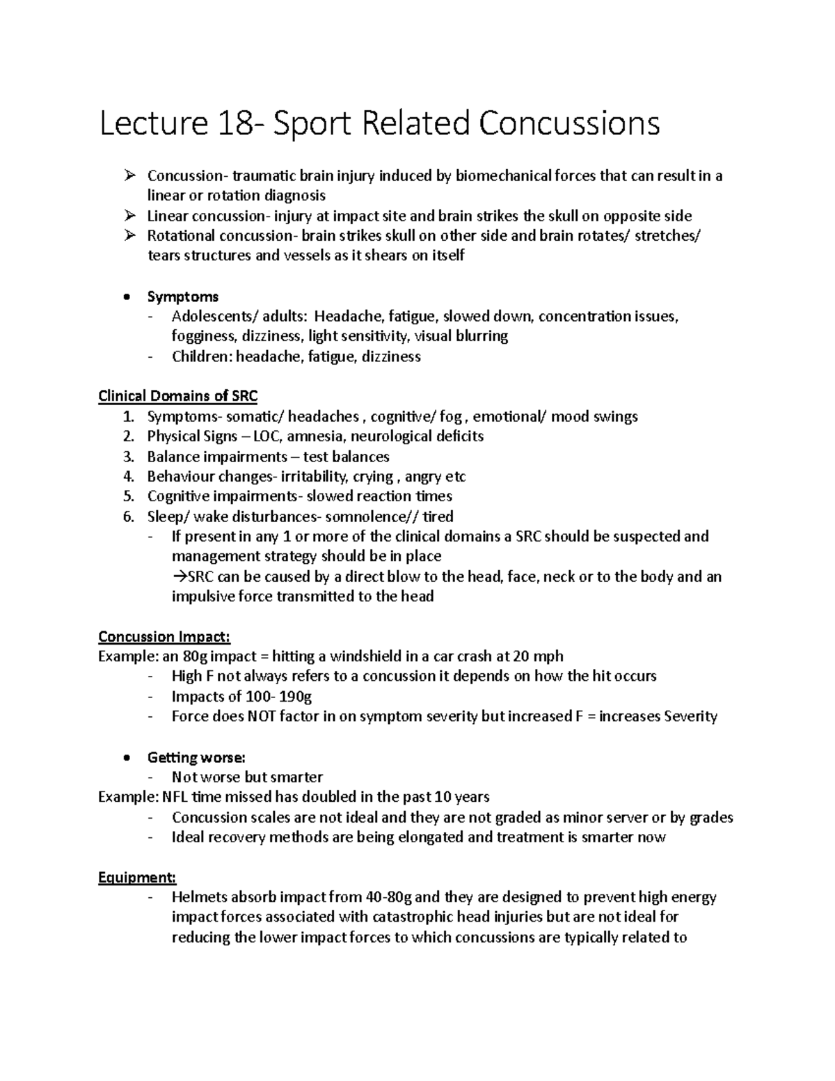 2236- Lecture 18 - In class notes - Lecture 18- Sport Related ...