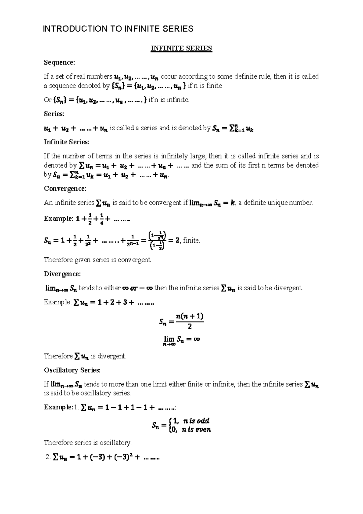 5.1 Introduction to Infinite Series - INFINITE SERIES Sequence: If a ...