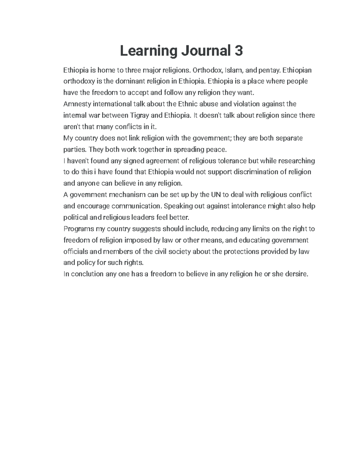 Learning Journal 3 - Orthodox, Islam, and pentay. Ethiopian orthodoxy ...