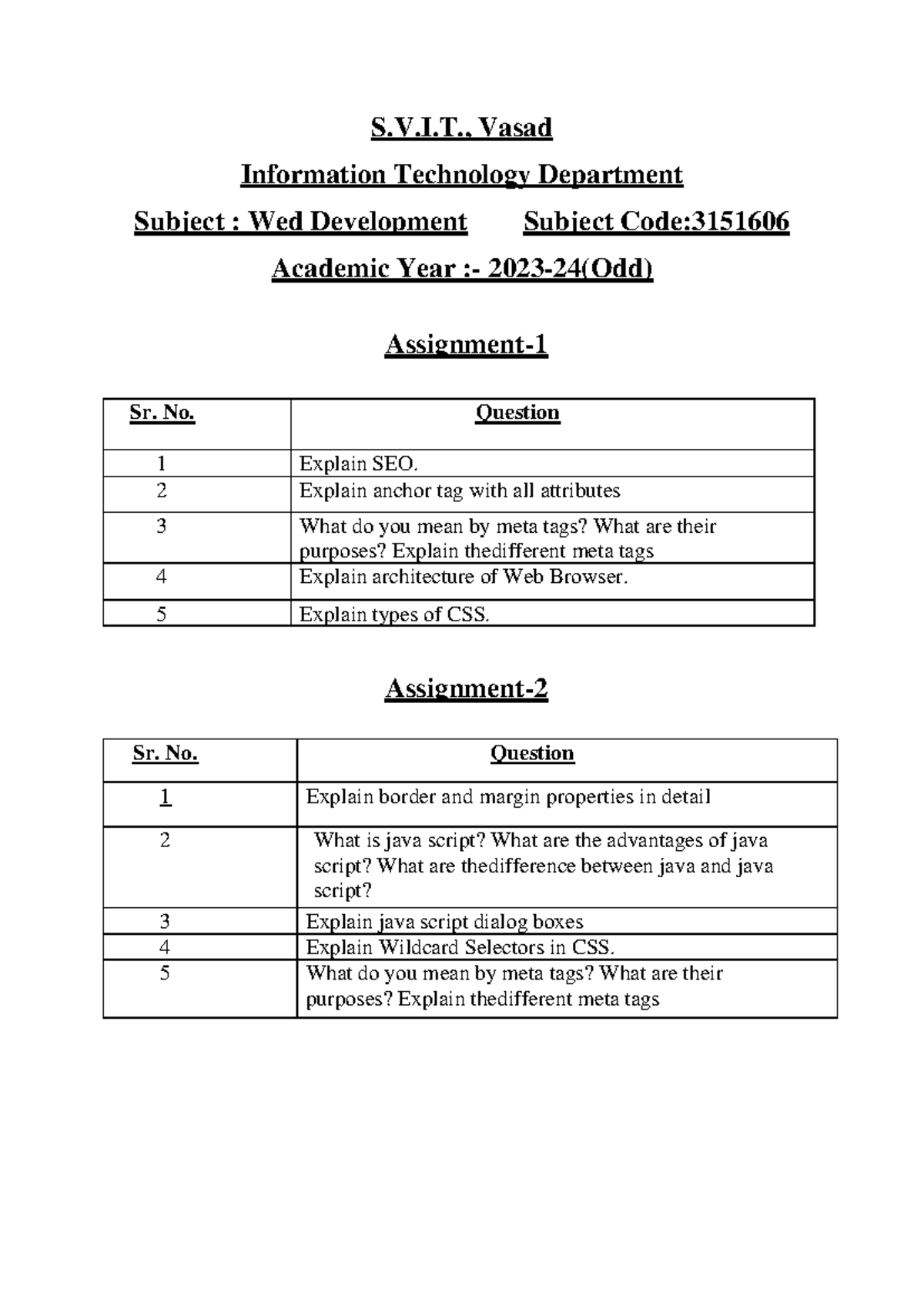 WD assignment - ASSIGN - S.V.I., Vasad Information Technology ...