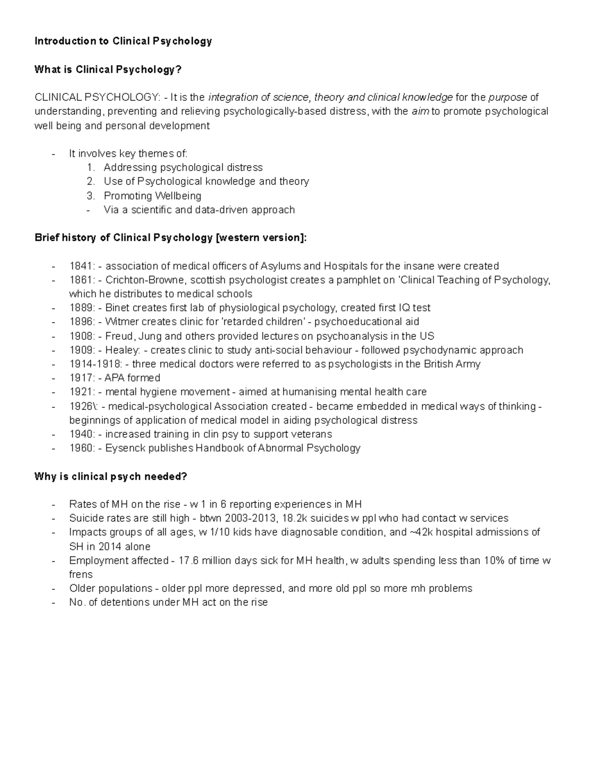 Week 1.1 - intro to clin psy - Introduction to Clinical Psychology What ...