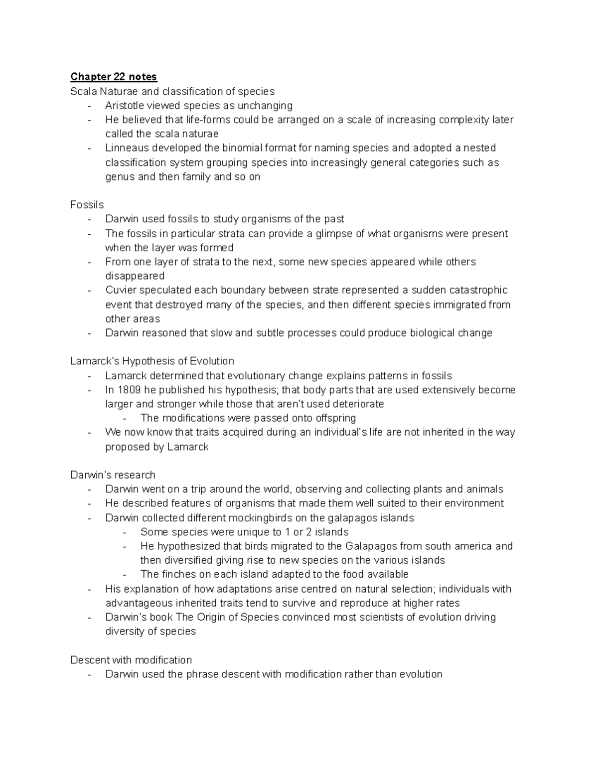 Chapter 22 biology textbook 103 notes - Chapter 22 notes Scala Naturae ...