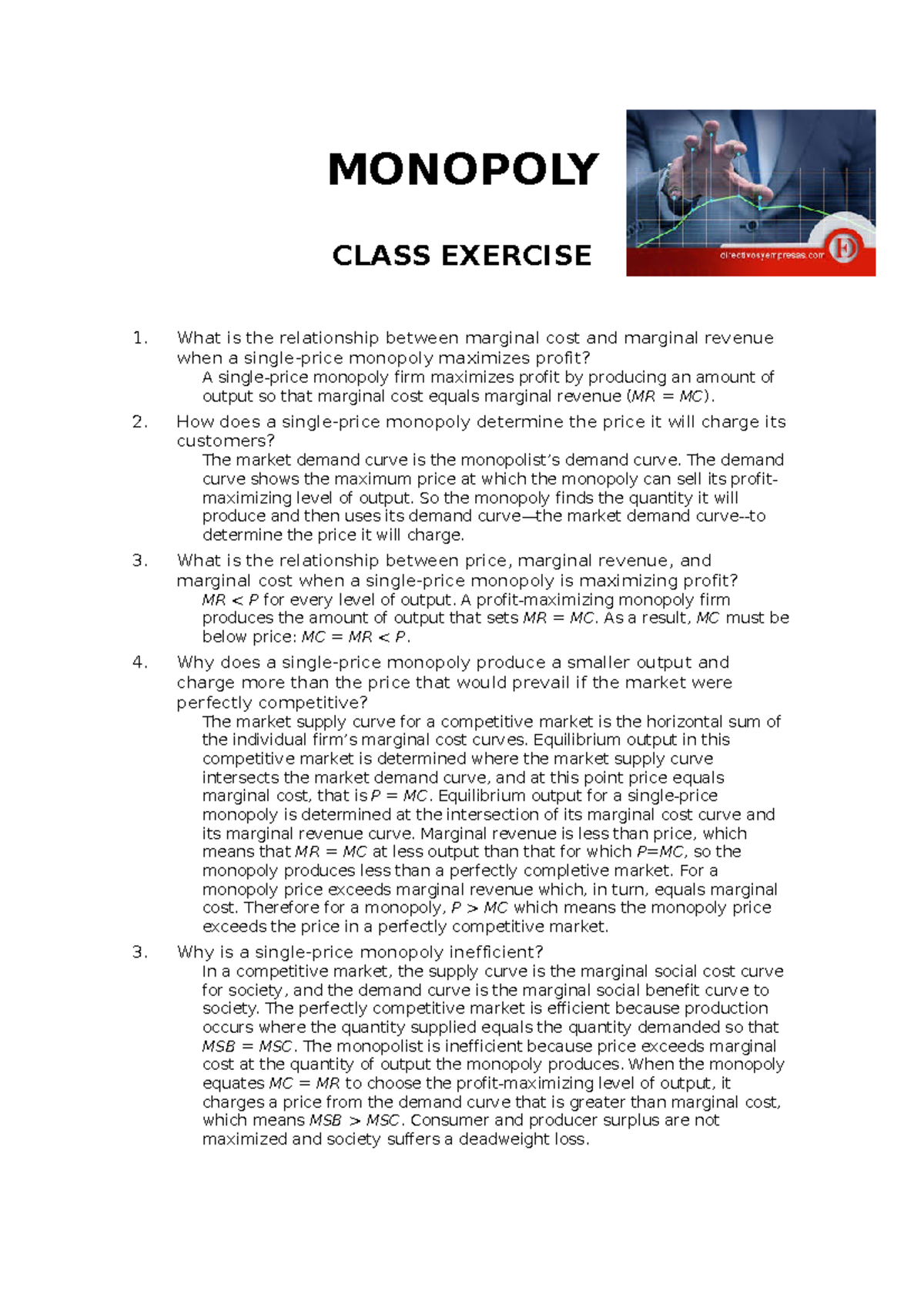 Monopoly Class exercise Solution - 1. What is the relationship between ...