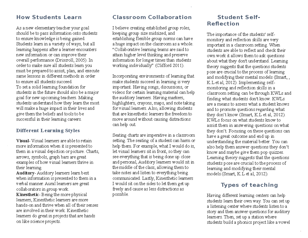 How Students Learn Brochure 1 - How Students Learn As a new elementary ...