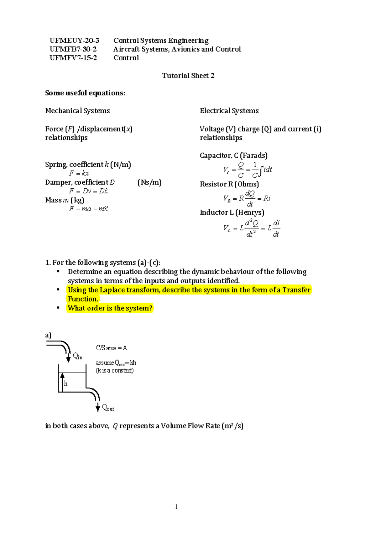 Tutorial 2 - brief 2 - 1 UFMEUY-20-3 Control Systems Engineering UFMFB7 ...