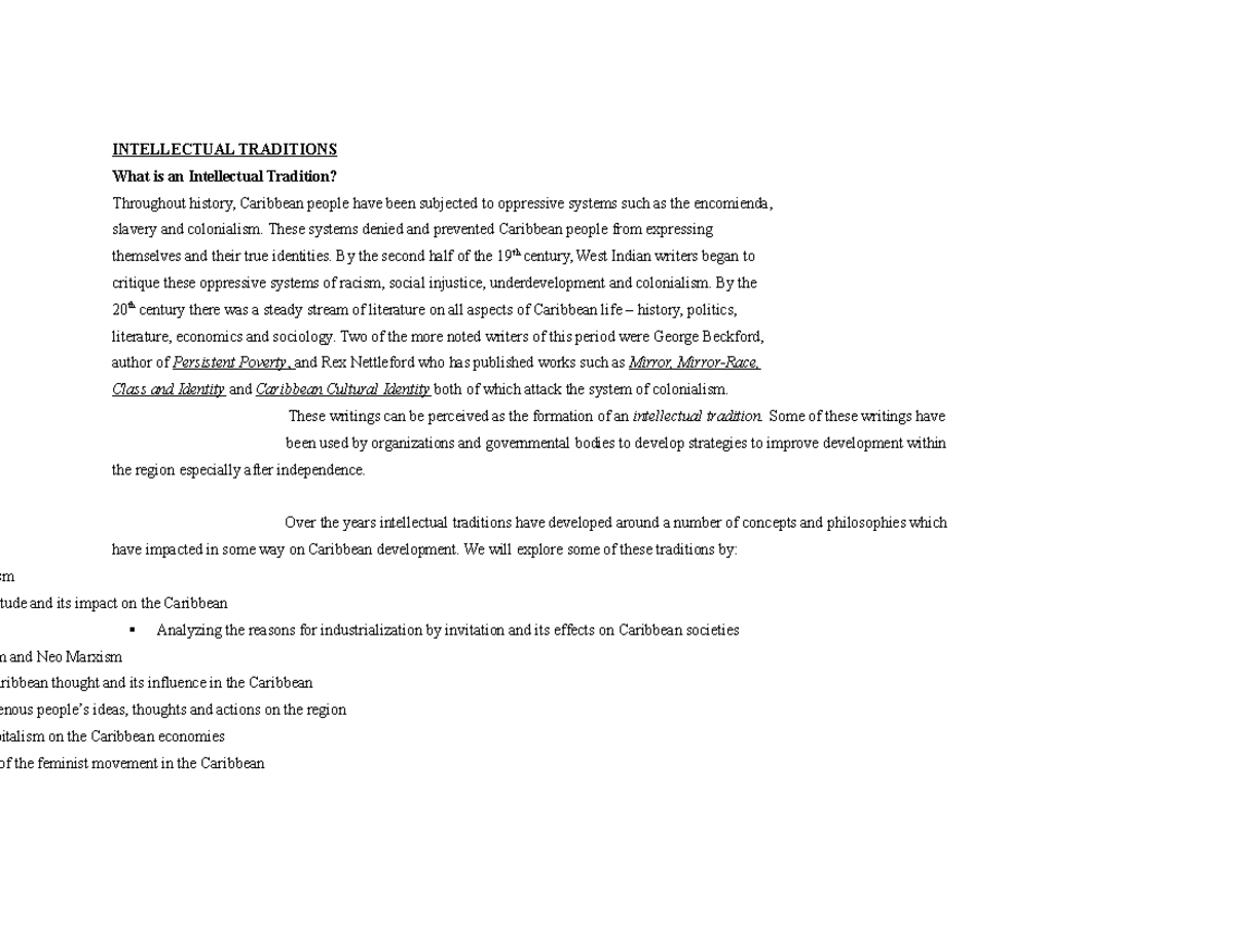 Intellectual Traditions.doc.doc.doc - INTELLECTUAL TRADITIONS What is ...