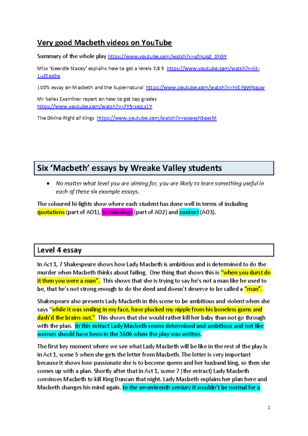 Macbeth essay - Very good Macbeth videos on YouTube Summary of the ...