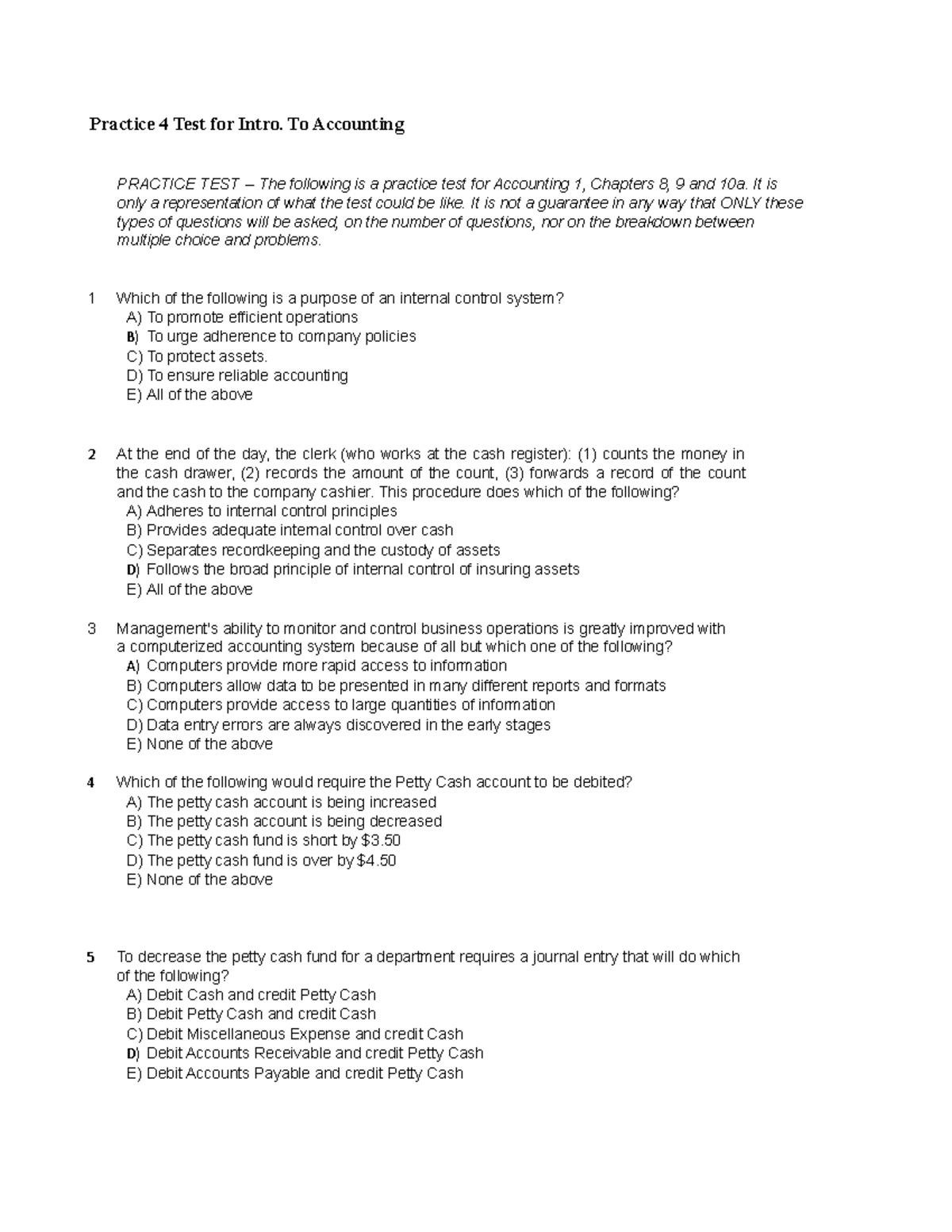 Practice Test 4 - These are the answers for the fourth test for Intro ...