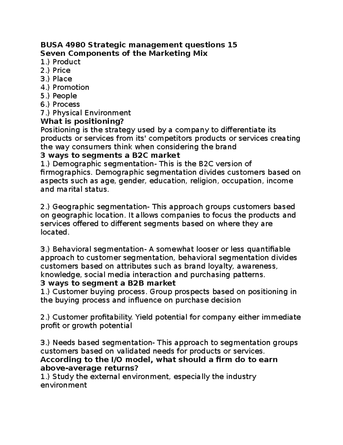 BUSA 4980 Strategic management questions 15 - BUSA 4980 Strategic ...