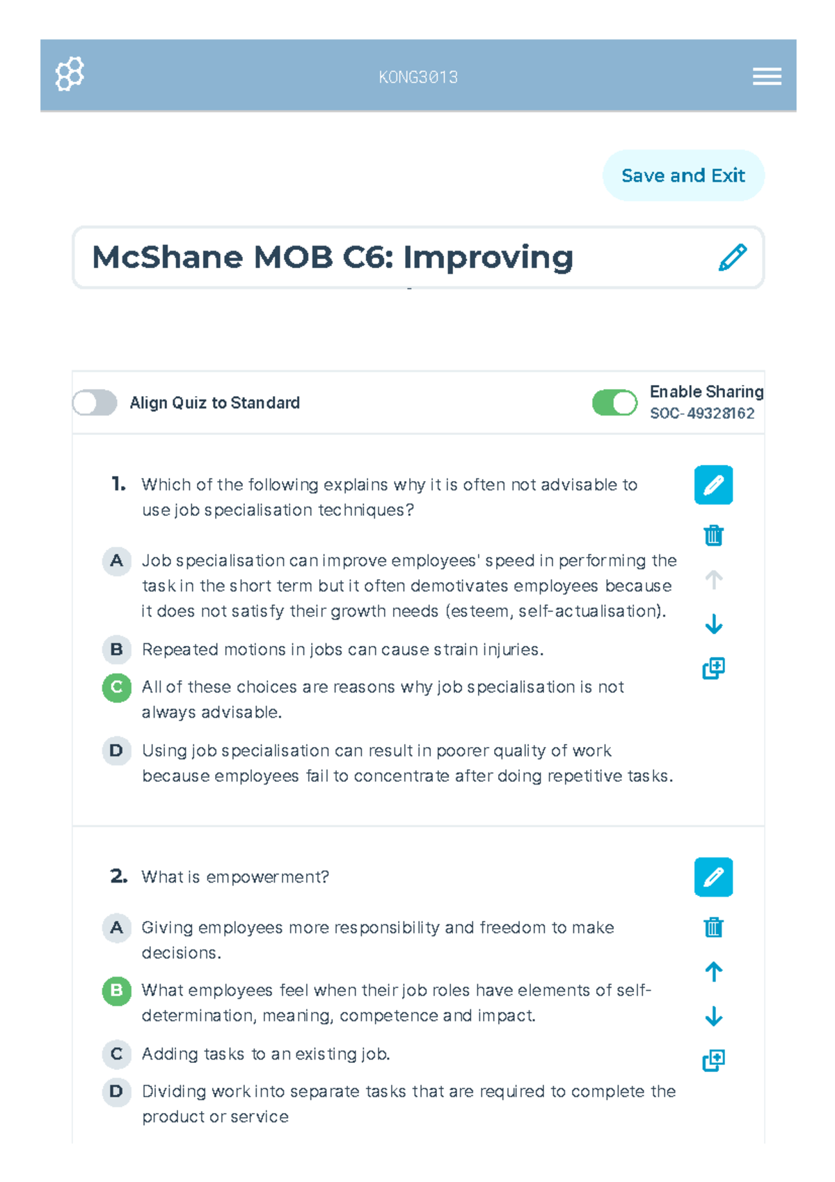 Mc Shane MOB C6 Improving Performance Practices A - Align Quiz to ...