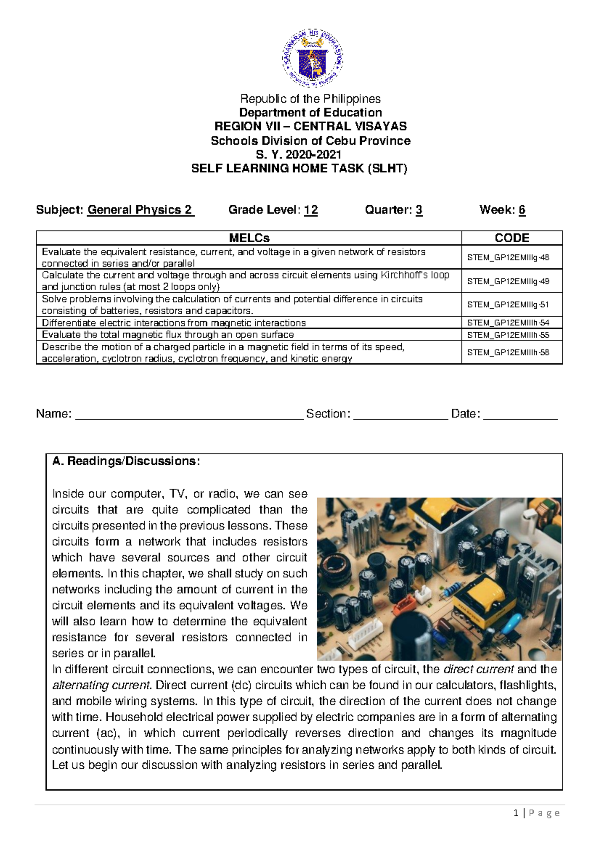 Q3 General Physics 2 SLHT 6 - Republic of the Philippines Department of ...