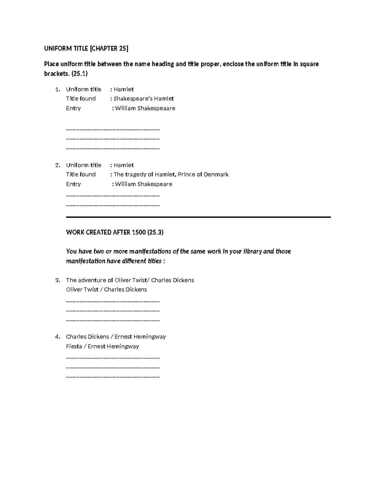Exercise 9- Uniform Title - UNIFORM TITLE [CHAPTER 25] Place uniform ...