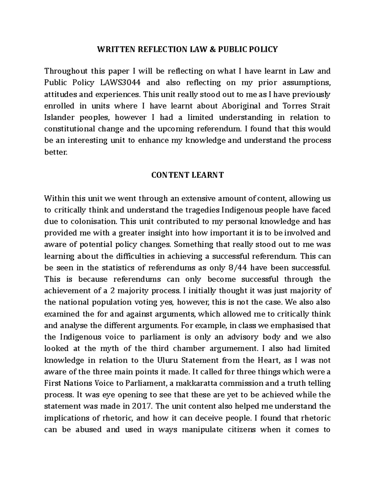 Reflection Law & Public Policy - WRITTEN REFLECTION LAW & PUBLIC POLICY ...