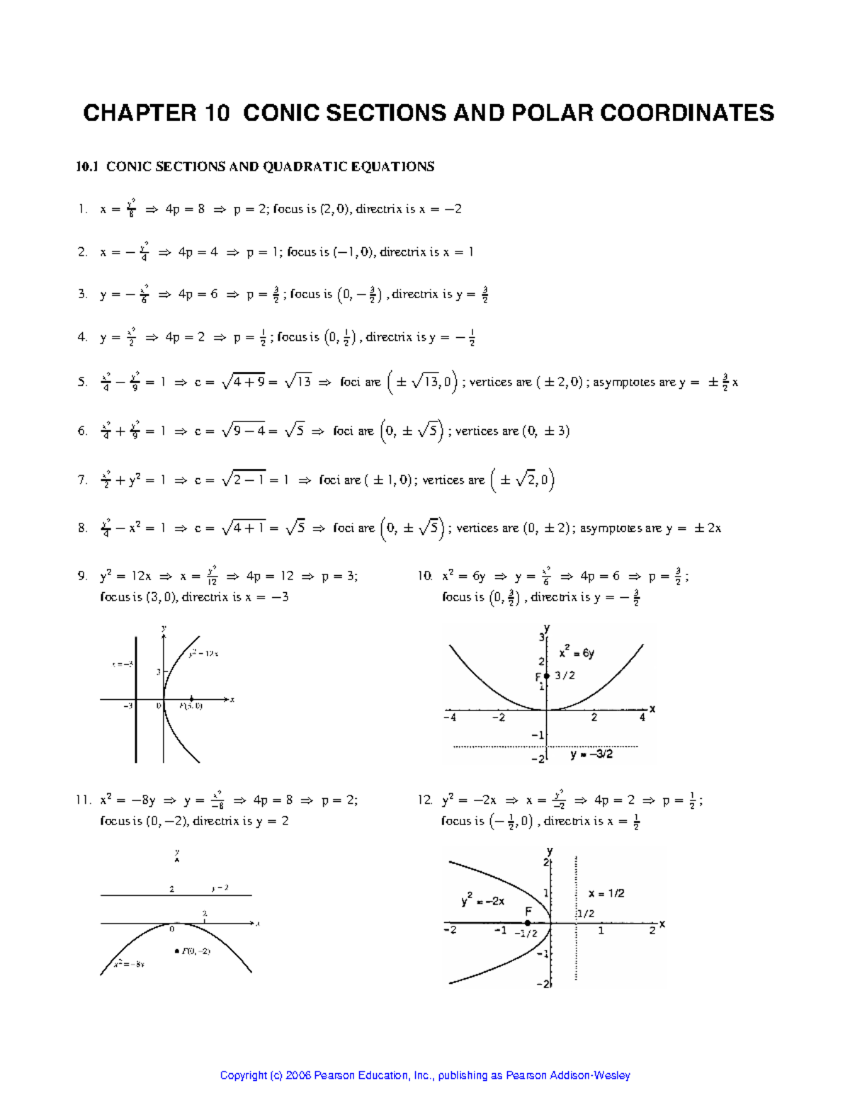 Chaper 10-question - CHAPTER 10 CONIC SECTIONS AND POLAR COORDINATES 10 ...