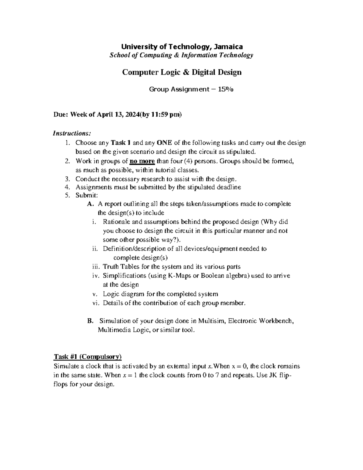 CLDD - Project - Sem 2-2023-2024 - University of Technology, Jamaica ...