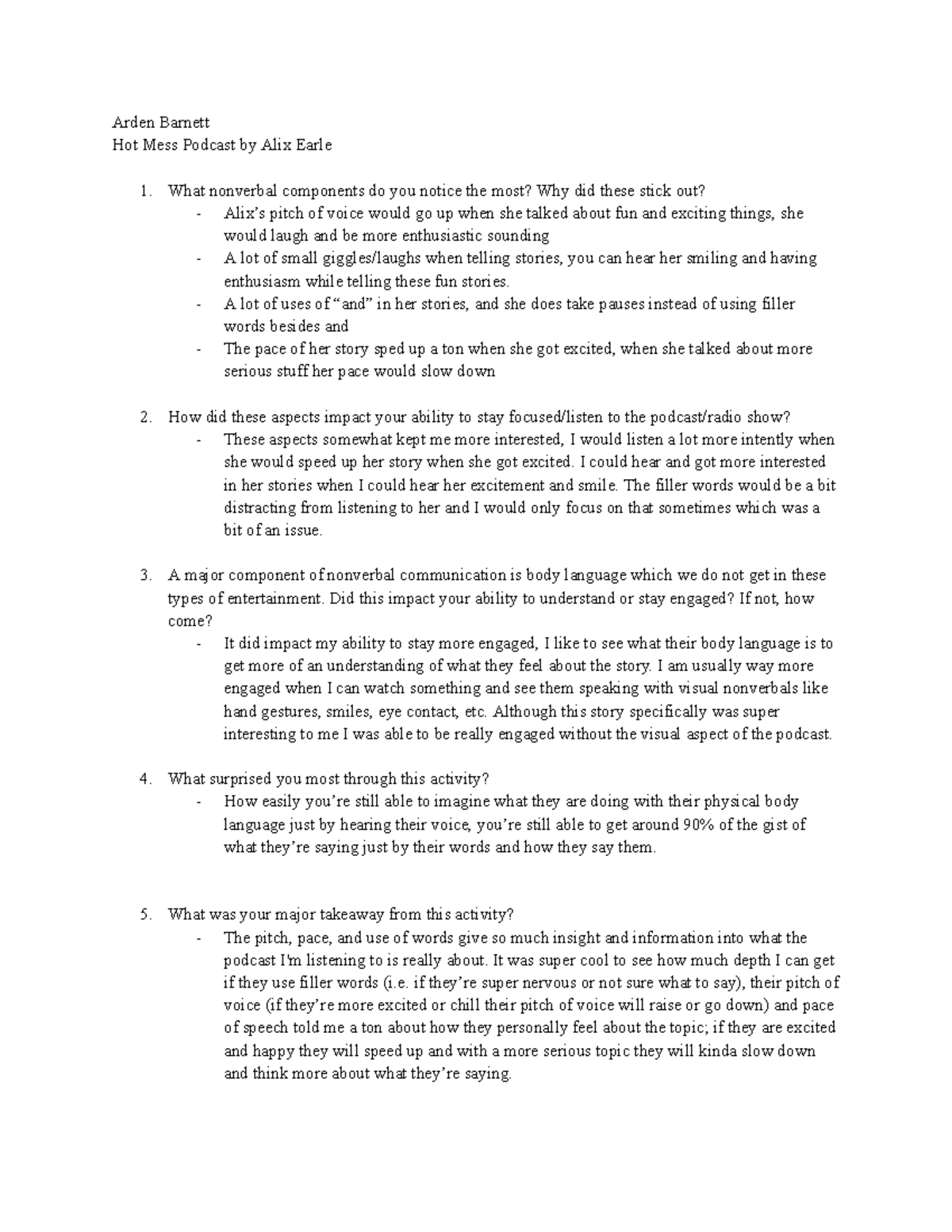 Nonverbal Communnication Assignment - Arden Barnett Hot Mess Podcast by ...