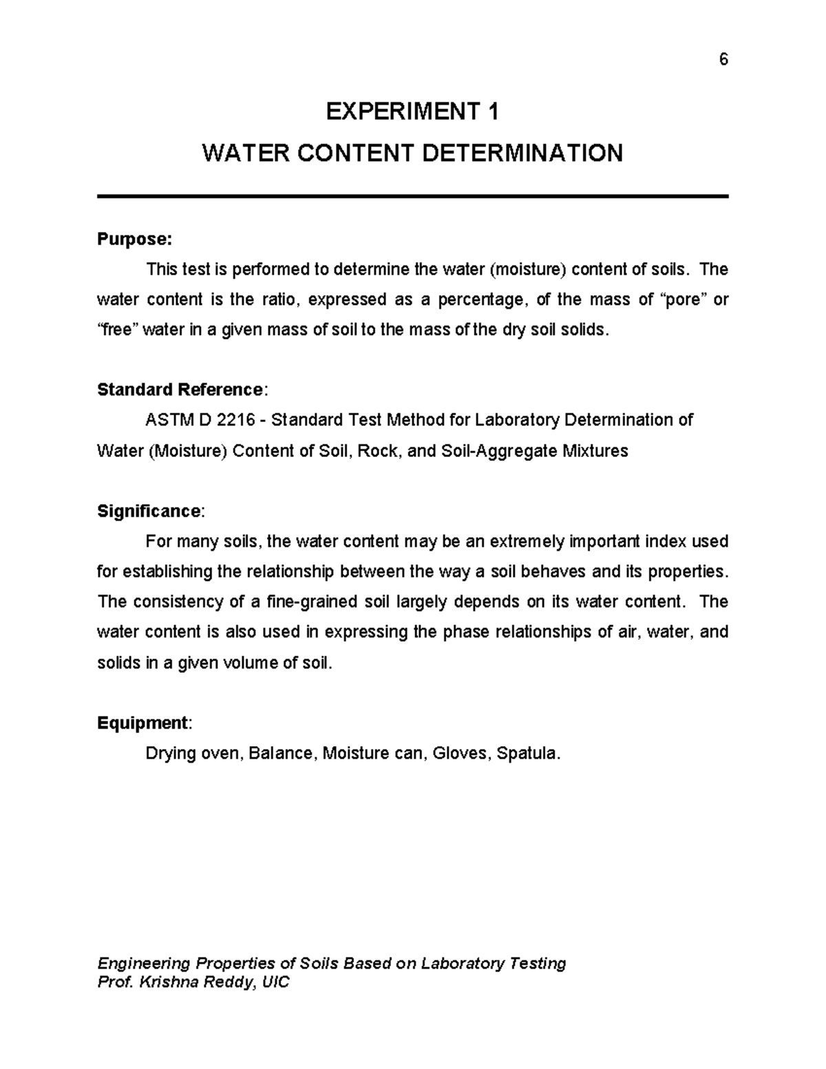 Experiment 1-Water Content for food chemistry - Engineering Properties ...