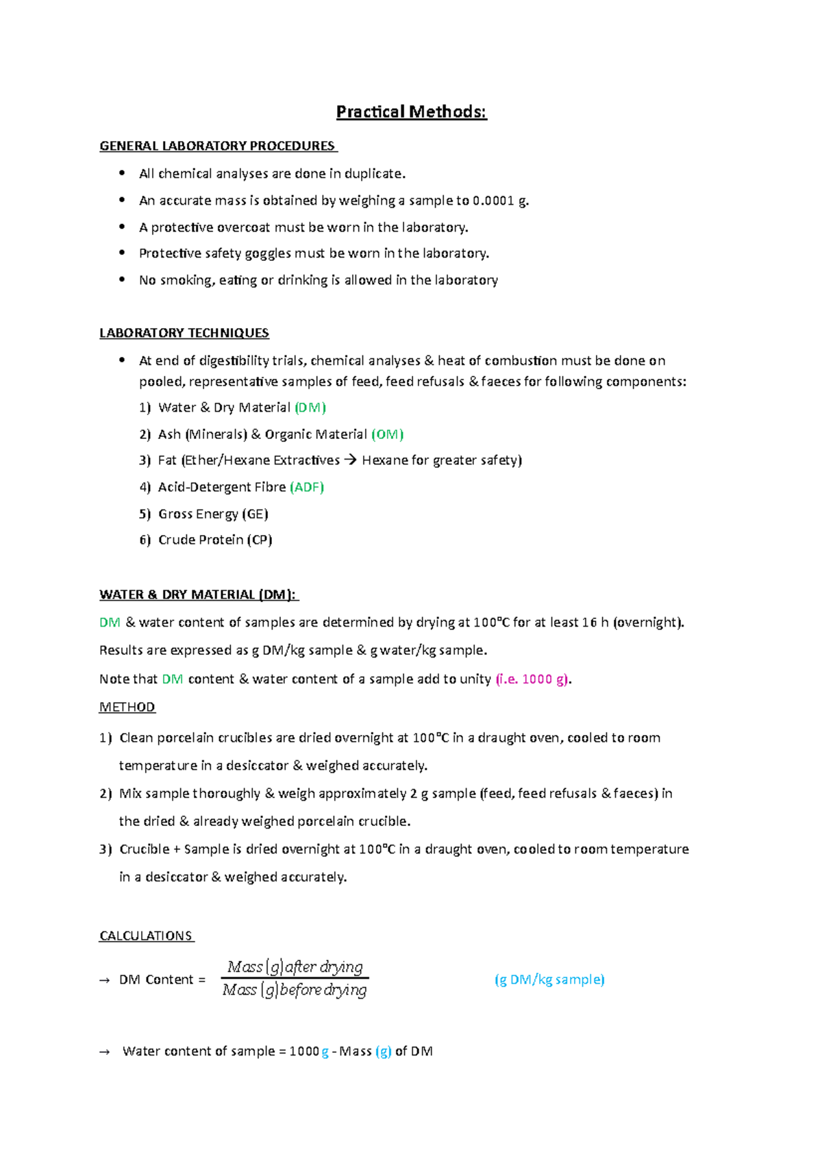 ANIN 3714 Practical Methods - Practical Methods: GENERAL LABORATORY ...