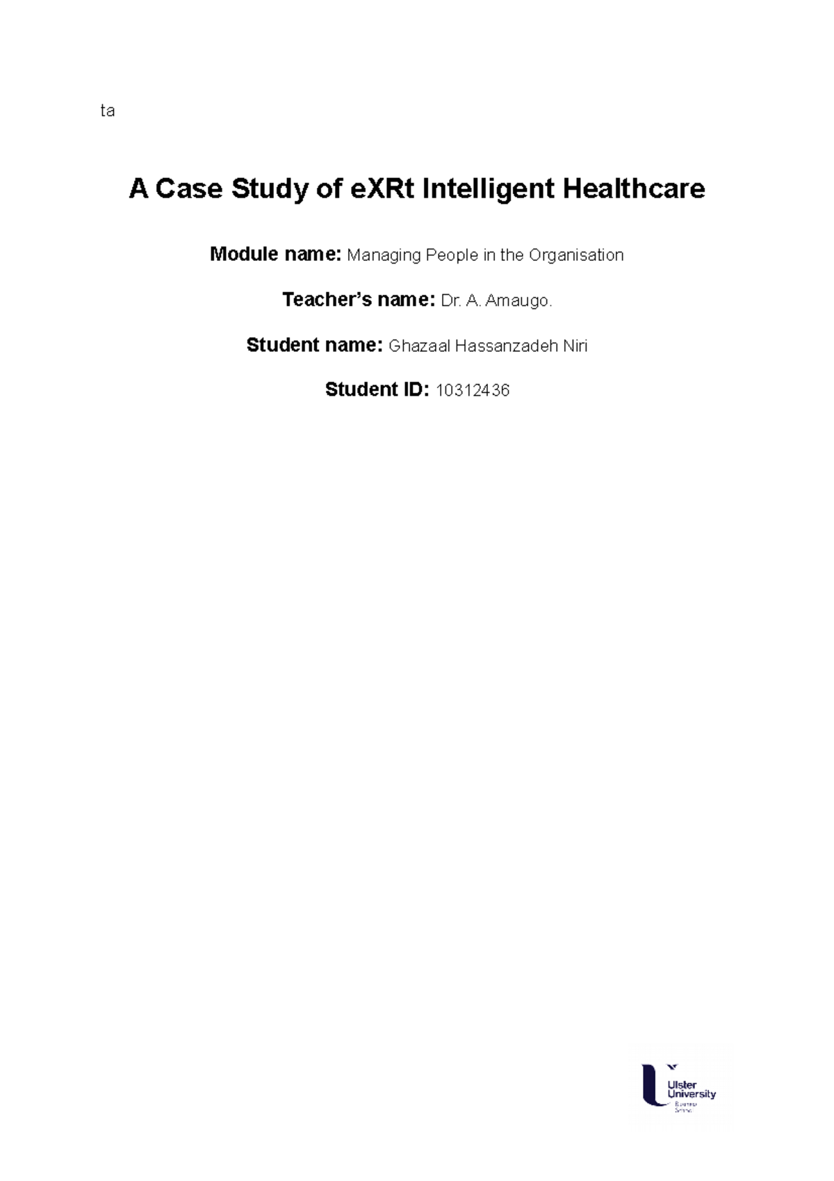 E XRT (BMG743) - The module is about eXRt intelligent healthcare - ta A ...