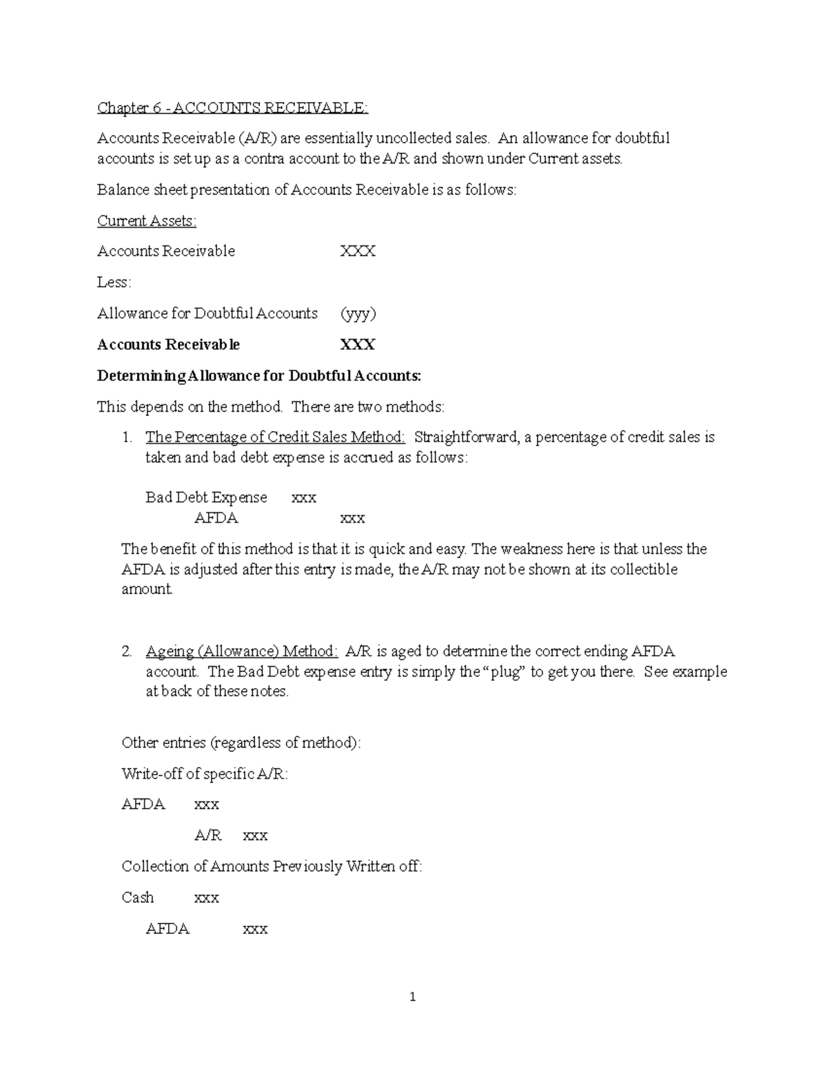 Chapter 6 Notes - Chapter 6 - ACCOUNTS RECEIVABLE: Accounts Receivable ...