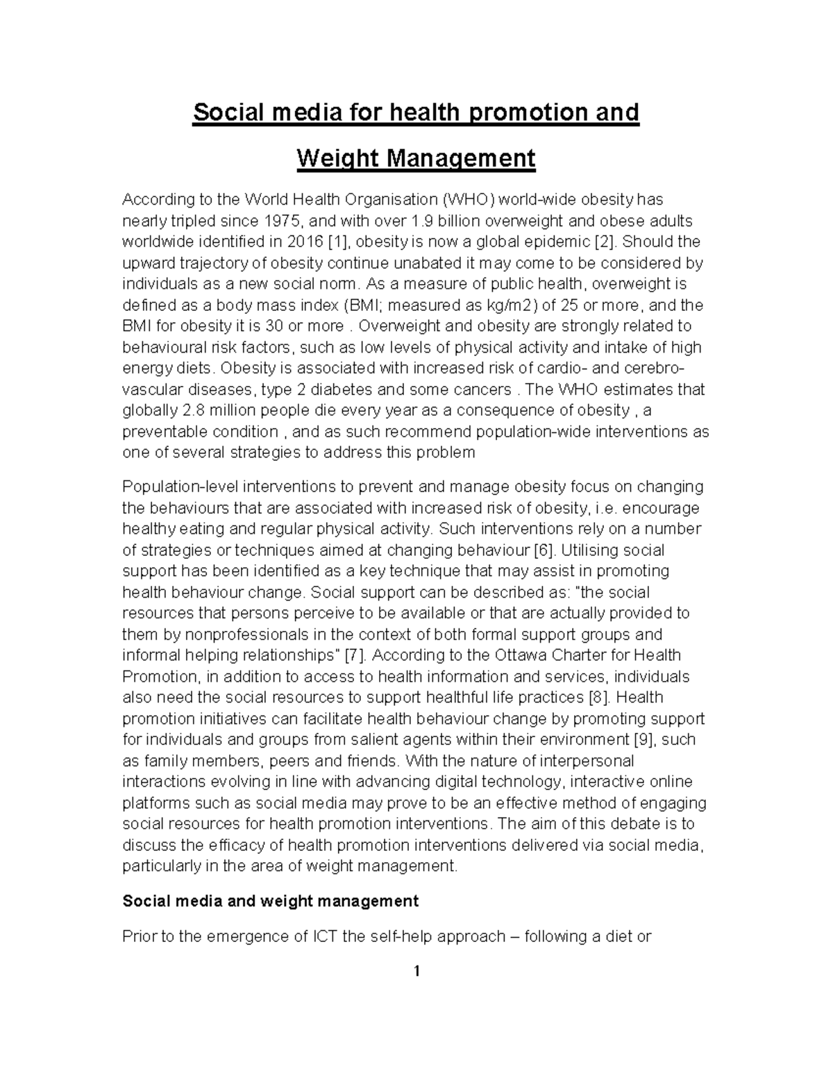 Social media for health promotion and Weight management - Social media ...