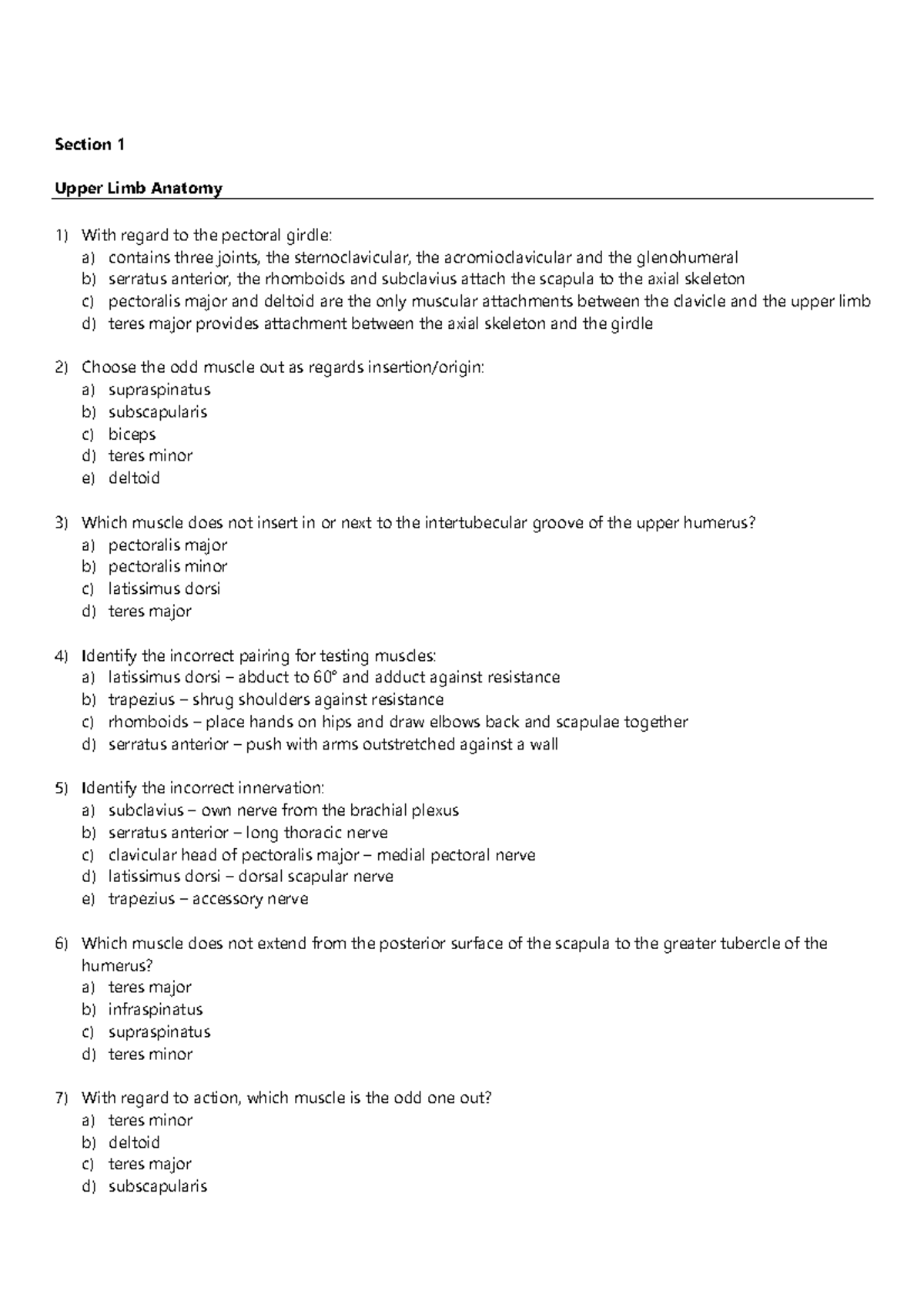Upper Limb Mcqs TRY IT OUT HELPFUL FOR ANATOMY