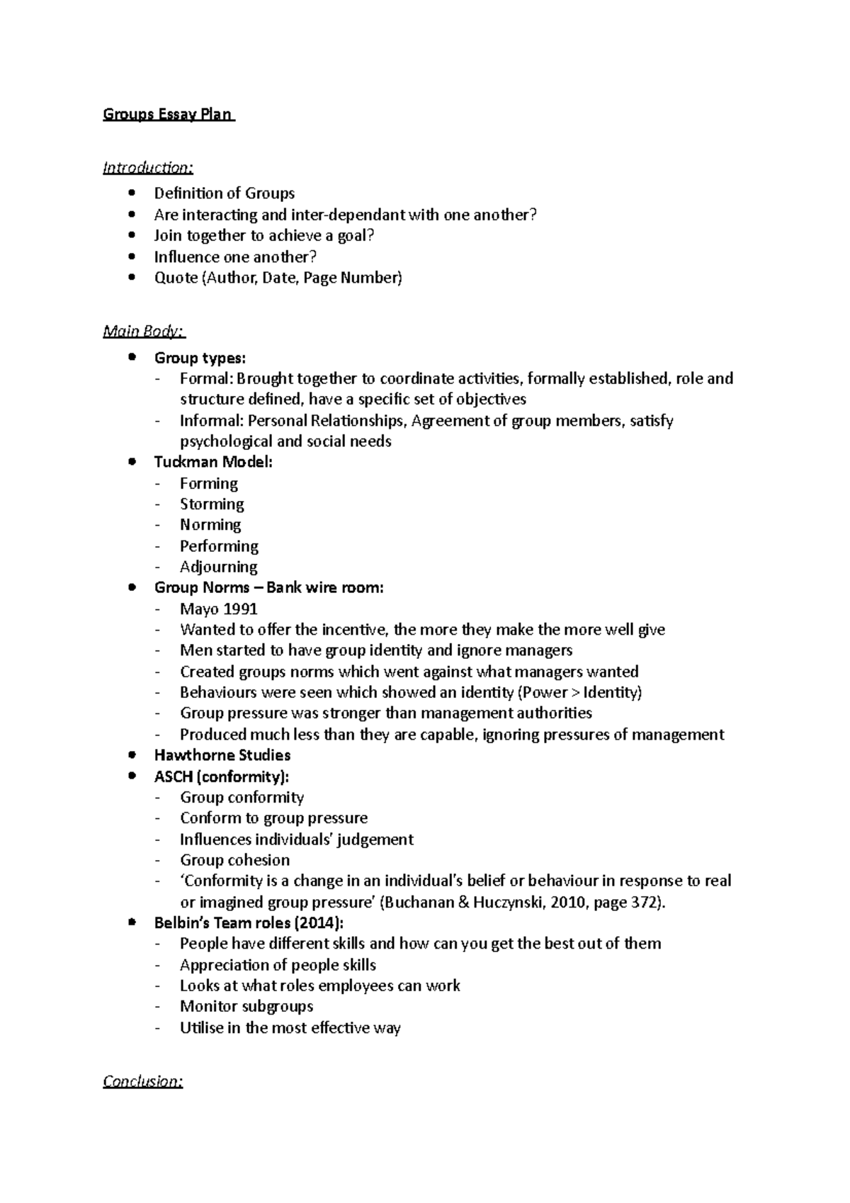 Groups Essay Plan - Groups Essay Plan Introduction: Definition of ...