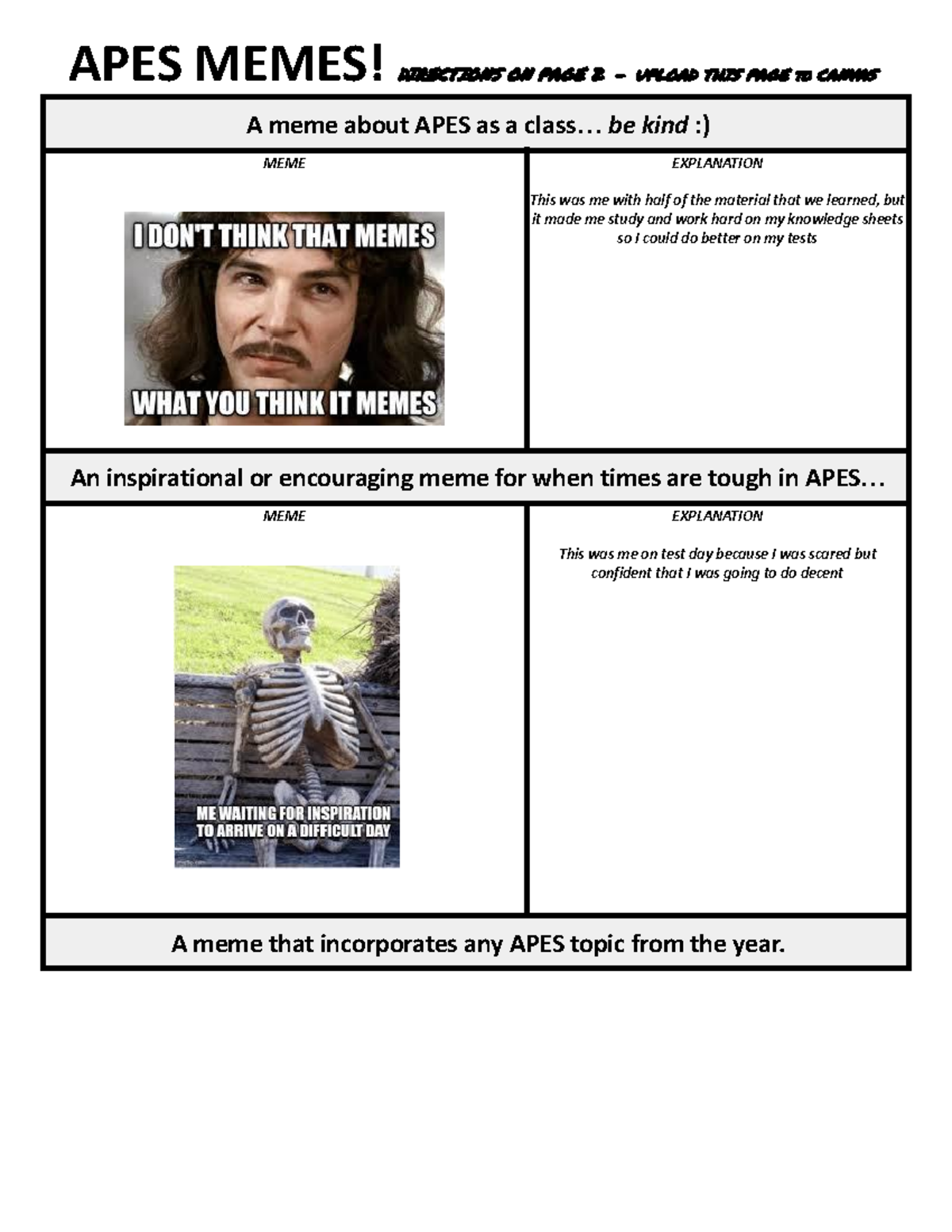 Copy of APES Memes Assignment (S) - APES MEMES! DIRECTIONS ON PAGE 2 ...