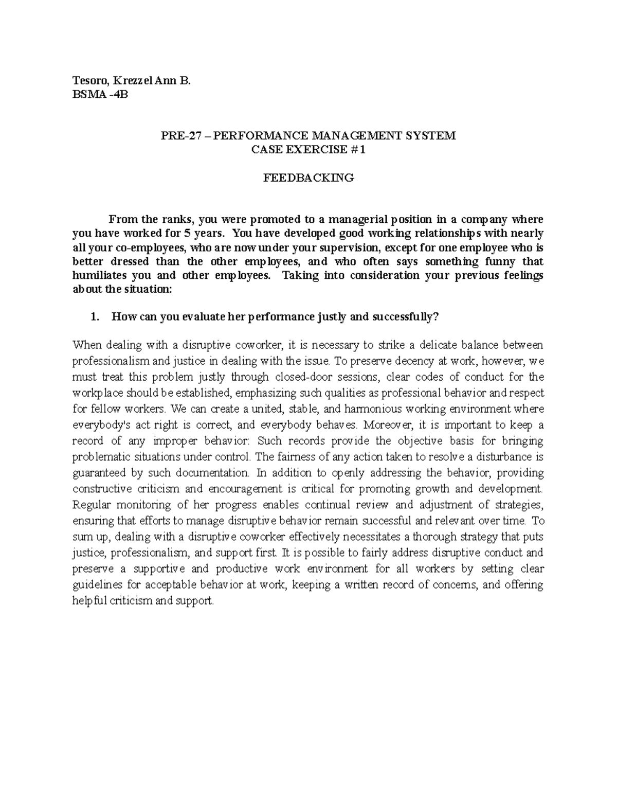 CASE Exercise 1 PRE 27 - Tesoro, Krezzel Ann B. BSMA -4B PRE-27 ...