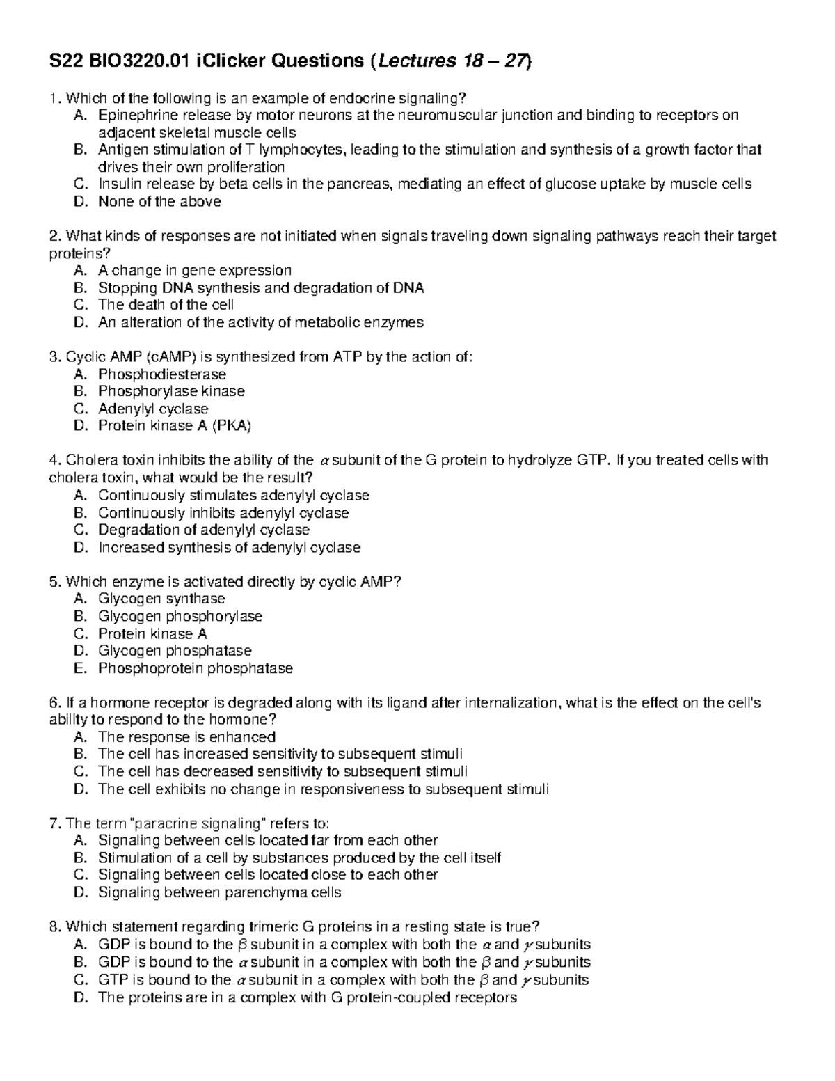 S22 BIO3220 i Clickers-Exam#3 - S22 BIO 322 0 iClicker Questions ...