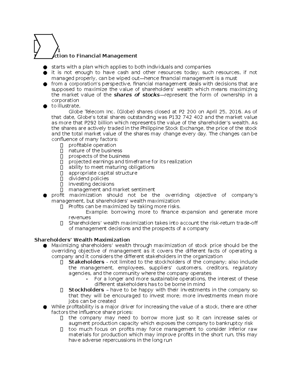 Business Finance Hand outs - Chapter 1 Introduction to Financial ...