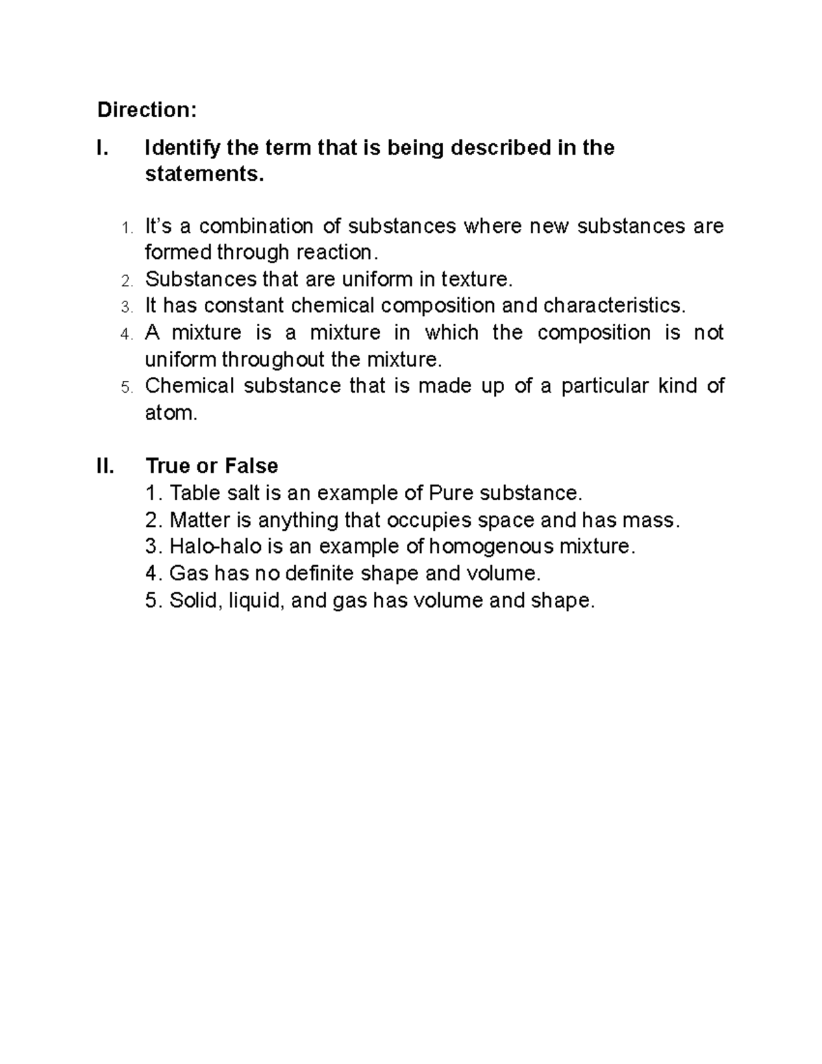 notes for this subjext - Direction: I. Identify the term that is being ...