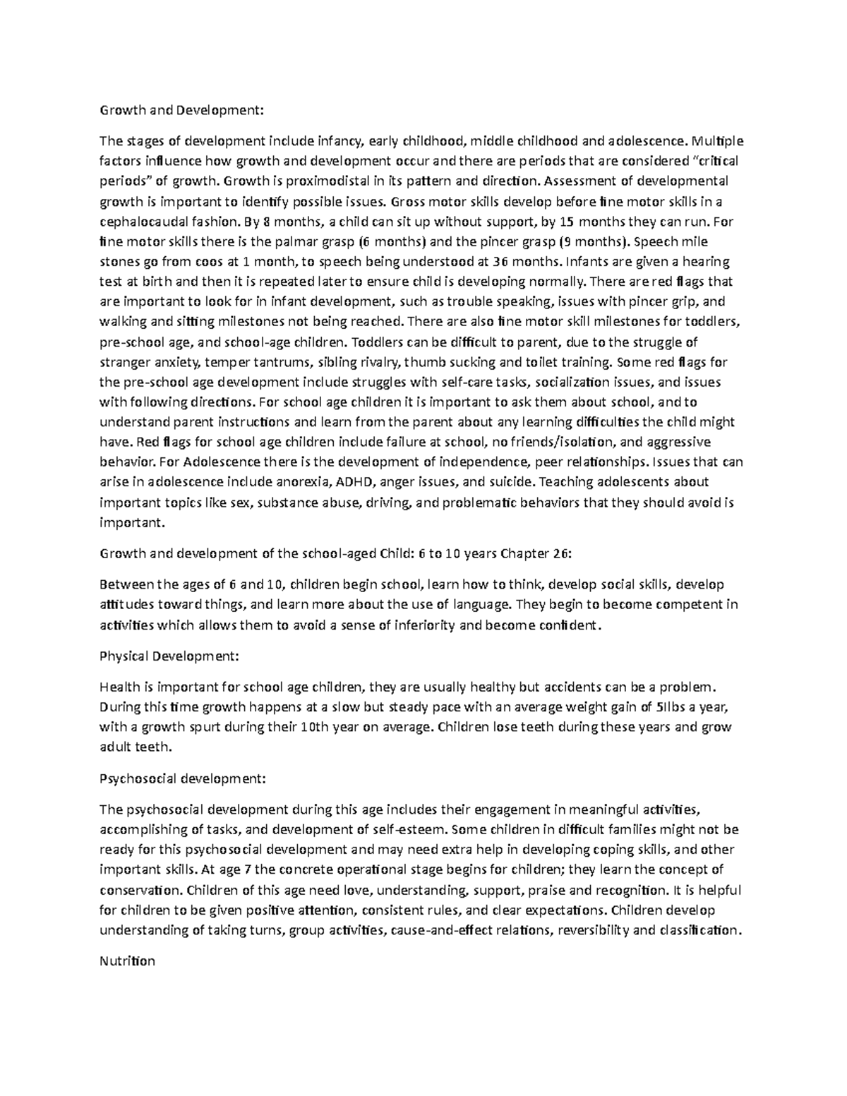 Summaries - Growth and Development: The stages of development include ...