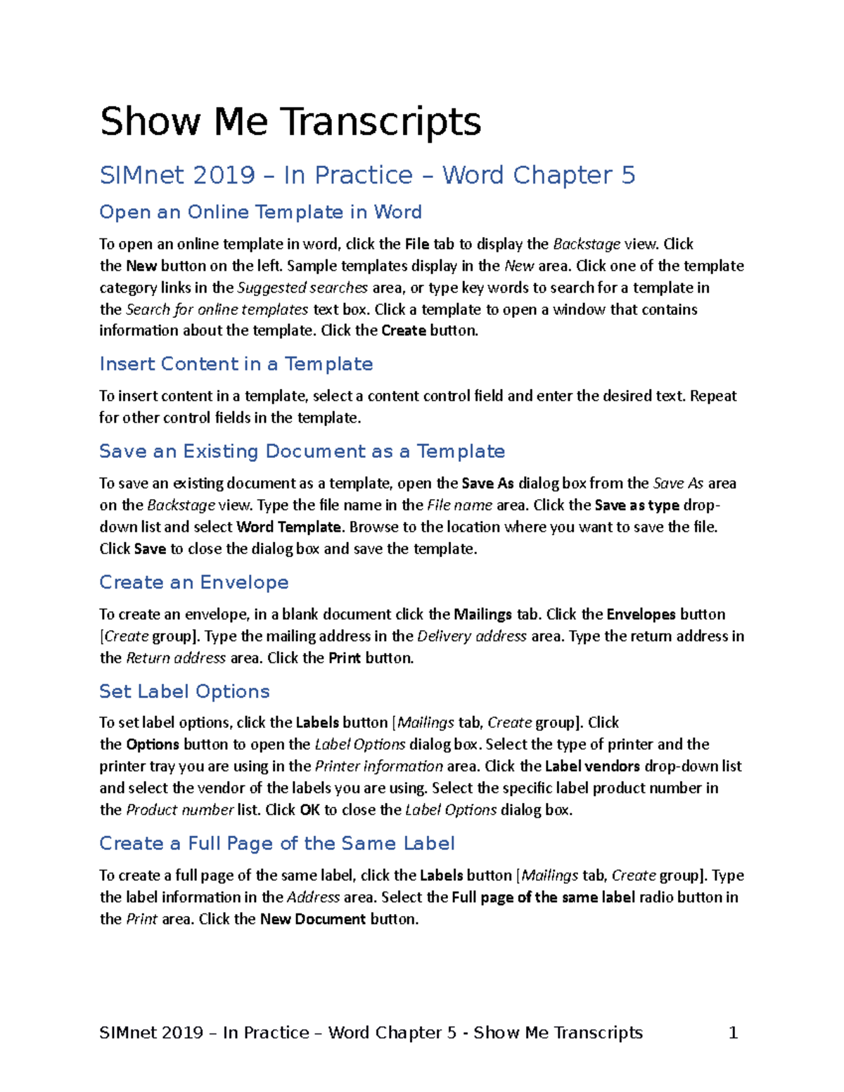 SM Transcripts In Practice Word Chapter 05 - Show Me Transcripts SIMnet ...