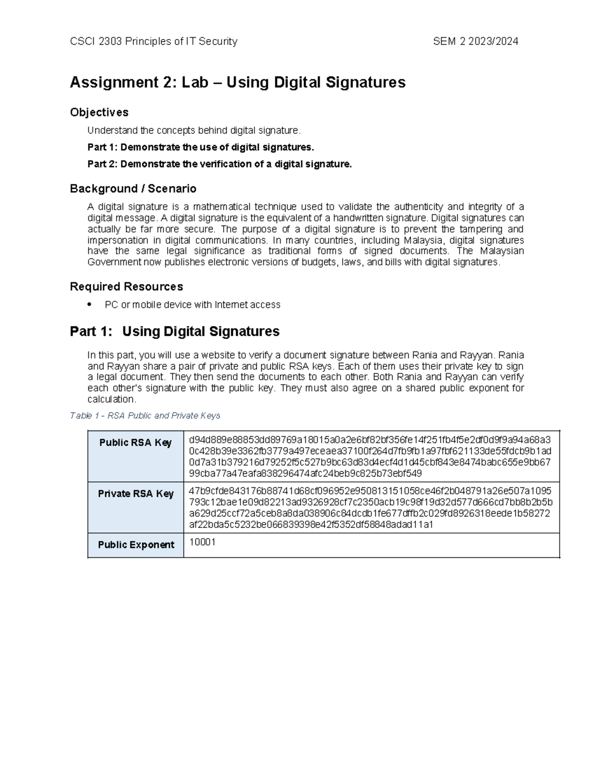 CSCI2303 Assignment#2 Lab Digital Signatures - Assignment 2: Lab ...