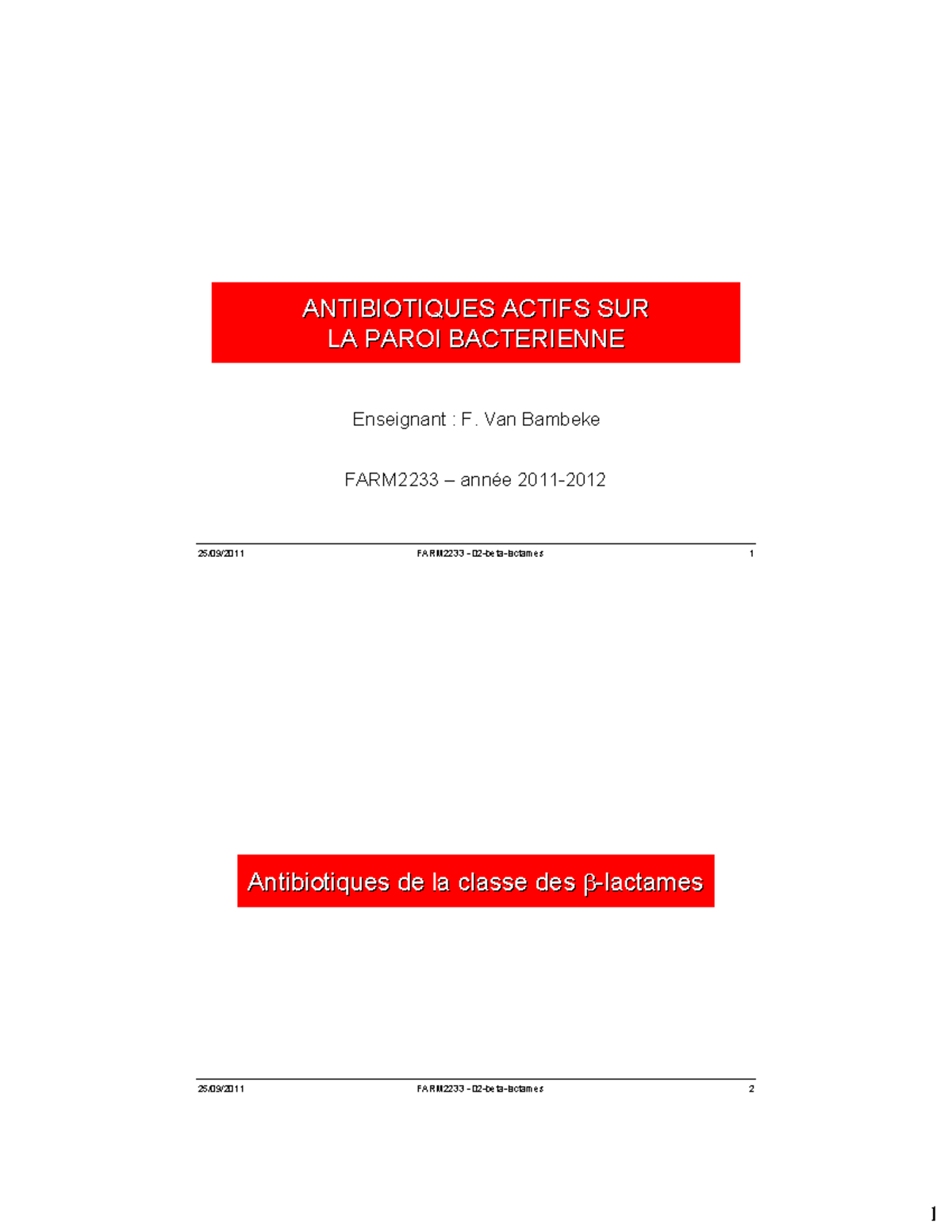 ATB-beta-lactames chimiothérapie béta lactamine - 25/09/2011 FARM2233 ...