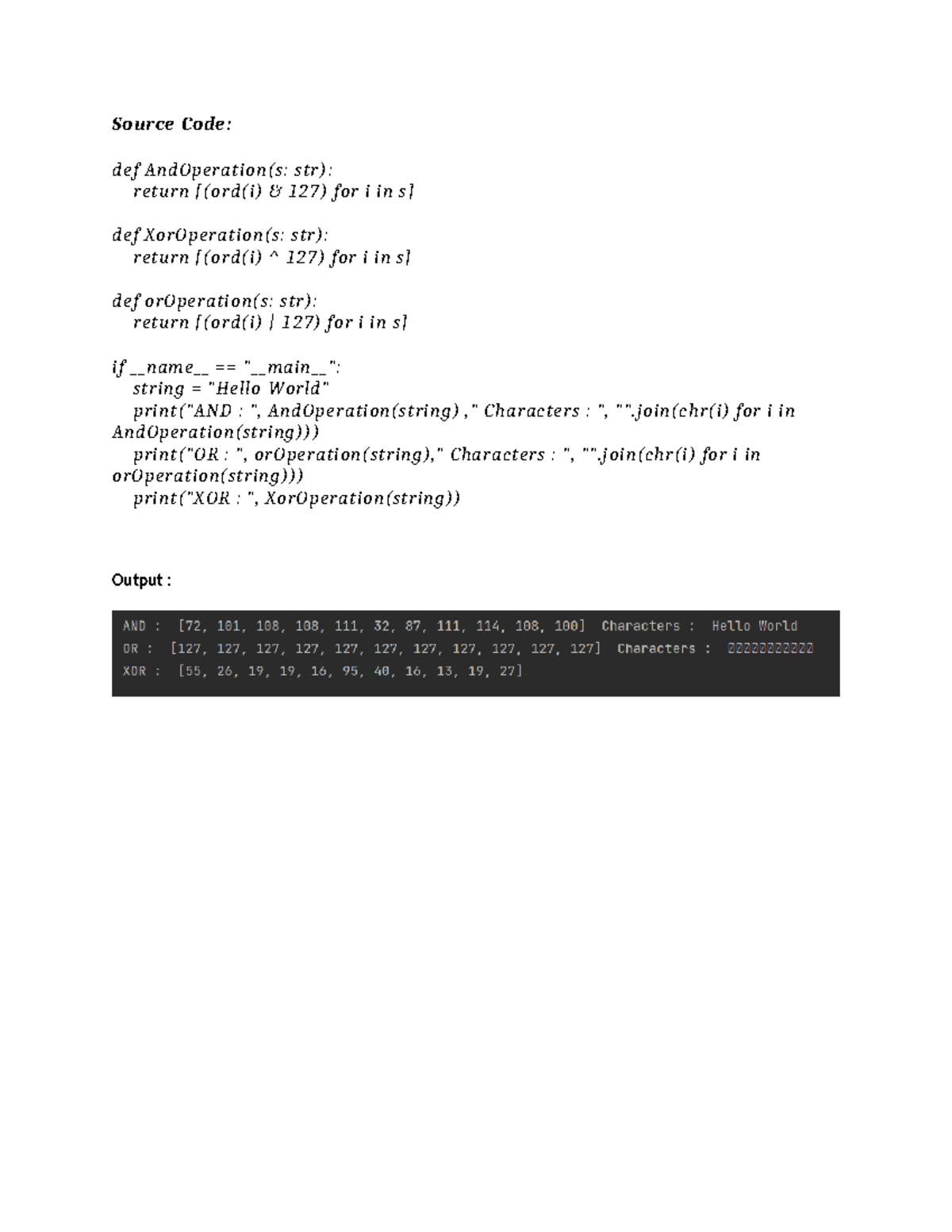 PR 2 - helpful - Source Code: def AndOperation(s: str): return [(ord(i ...