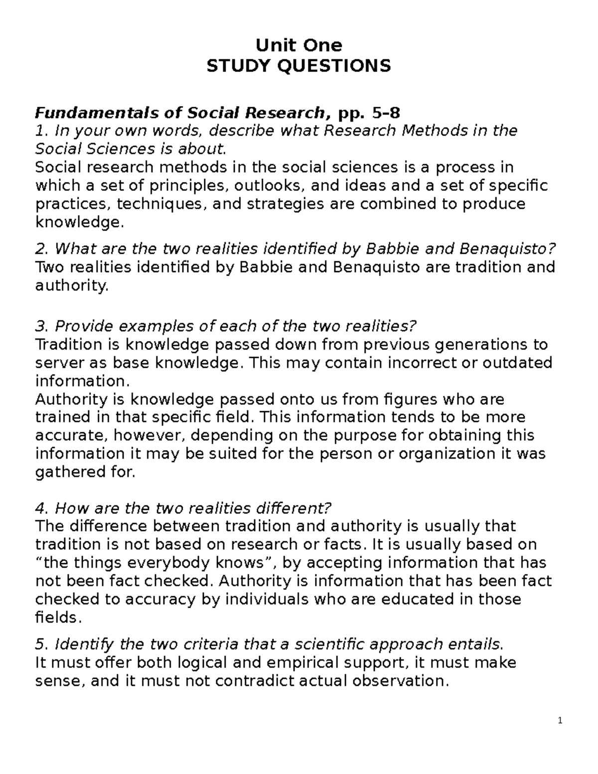 Unit 1 questions - .......................... - Unit One STUDY ...