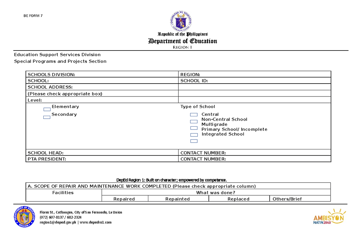 BE form 7 - Jimish29 - Education Support Services Division Special ...