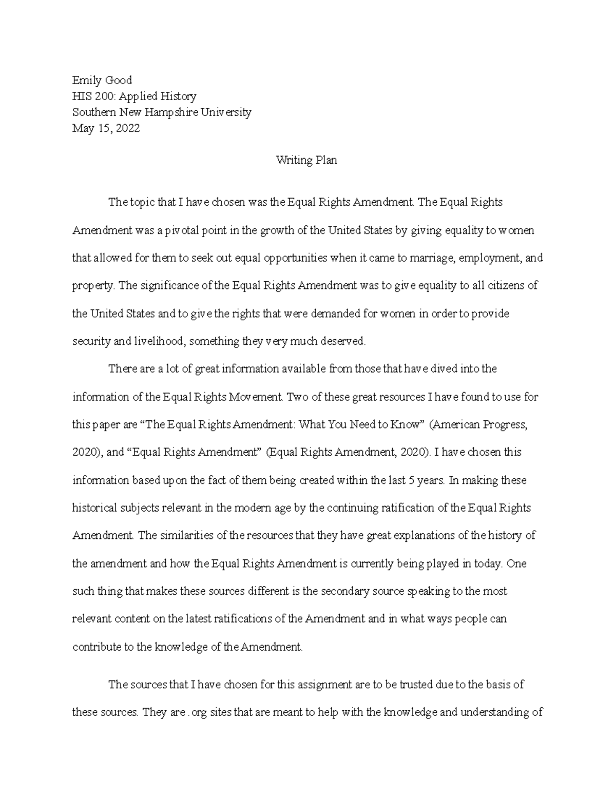 Emily Good. Final Writing Plan - Emily Good HIS 200: Applied History ...
