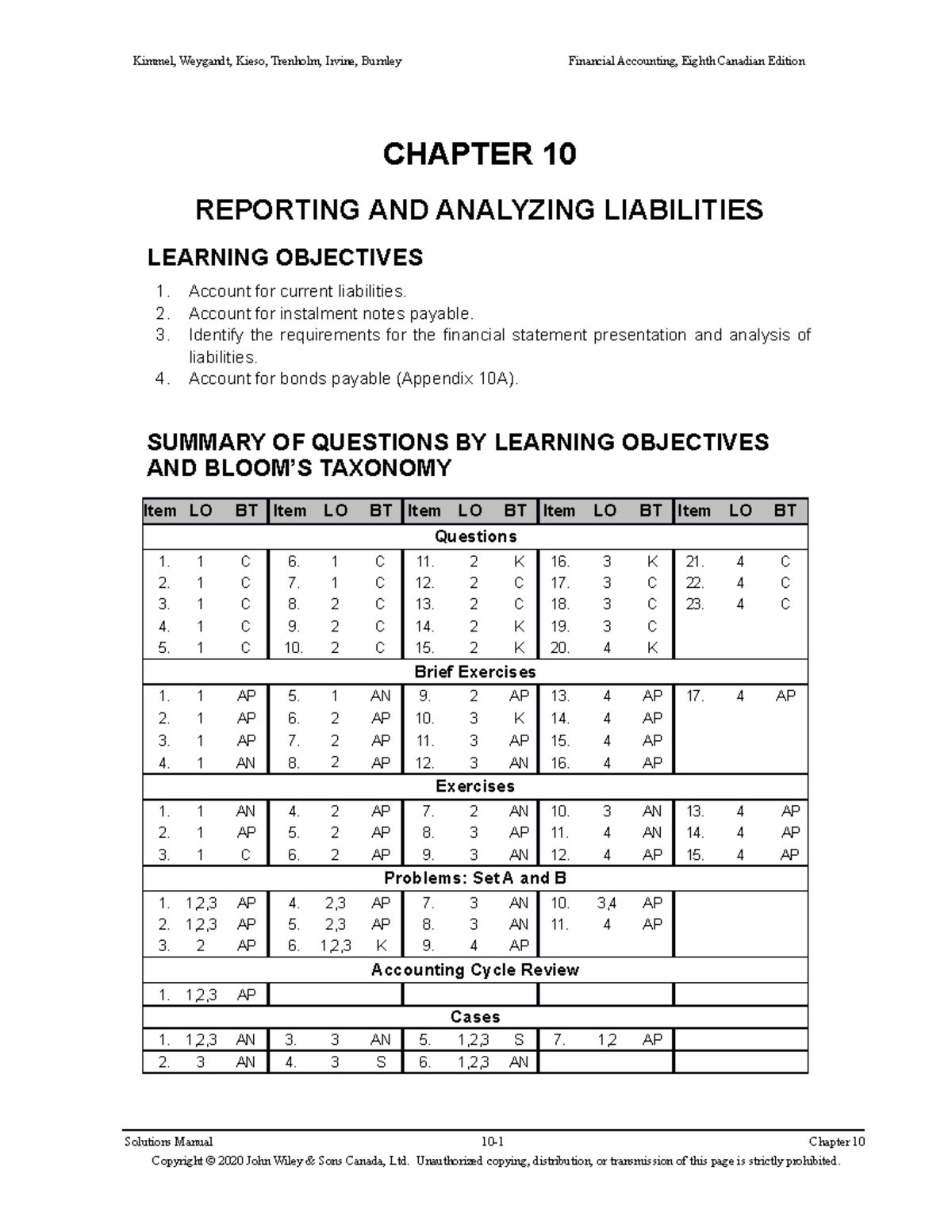 Chapter ten Ans - CHAPTER 10 REPORTING AND ANALYZING LIABILITIES ...