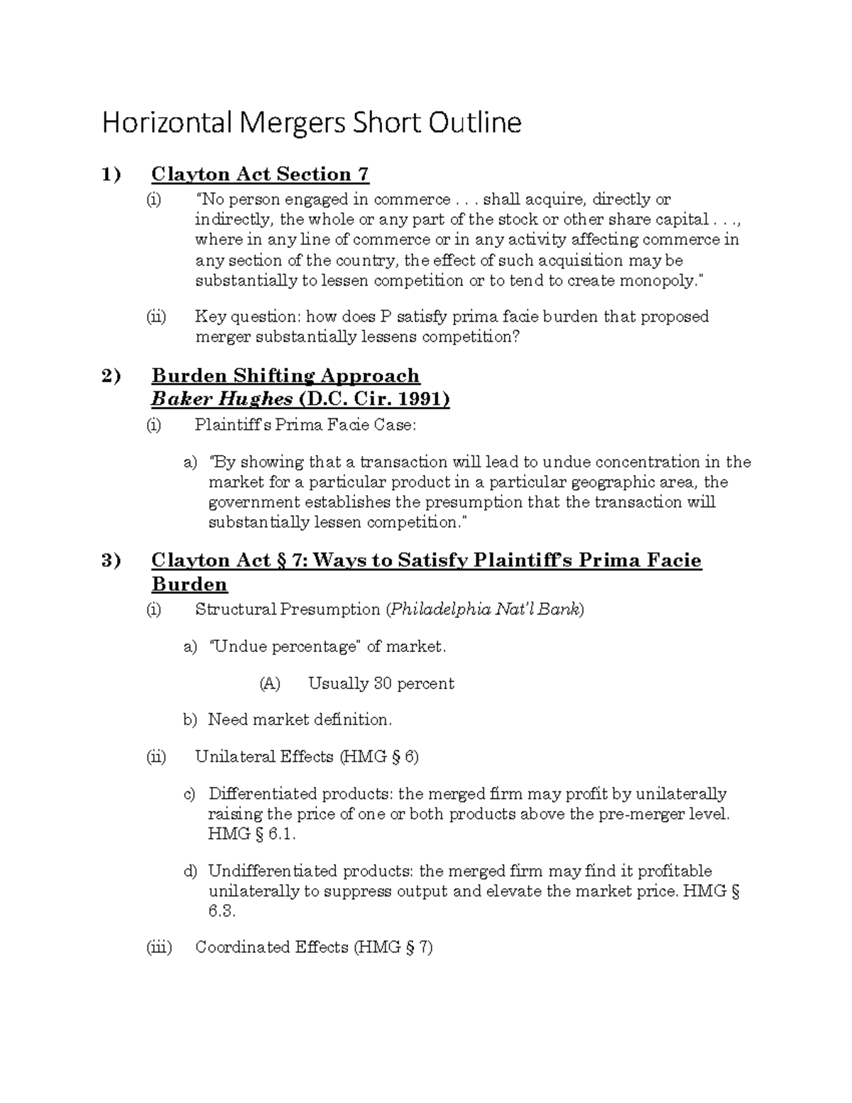 Horizontal Mergers Short Outline - .. shall acquire, directly or ...