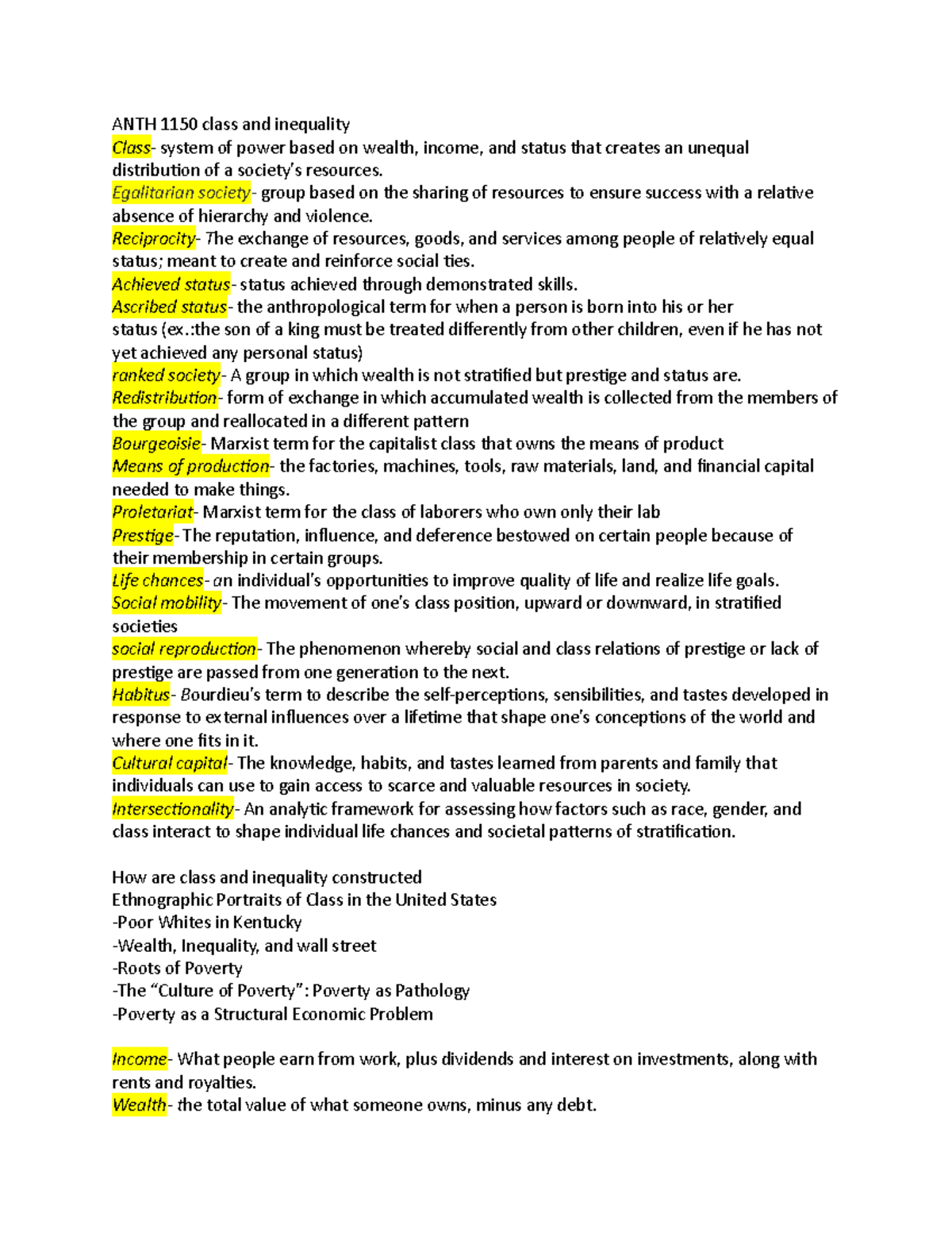 ANTH 1150 class and inequality - ANTH 1150 class and inequality Class ...