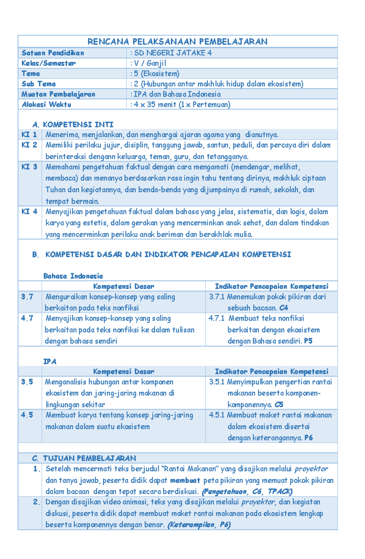 Rencana Pelaksanaan Pembelajaran baru - RENCANA PELAKSANAAN ...