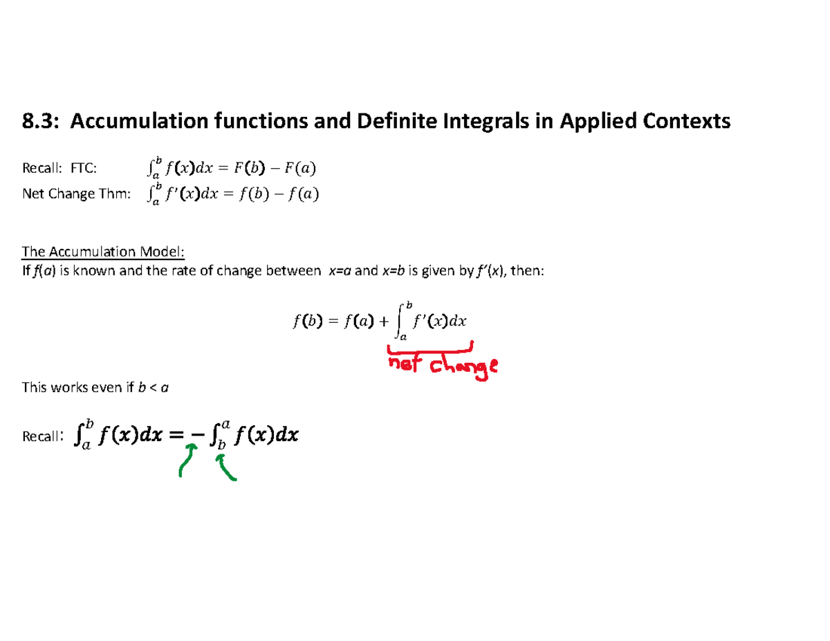 Lesson 25 8 - Class Notes - 8: Accumulation functions and Definite ...