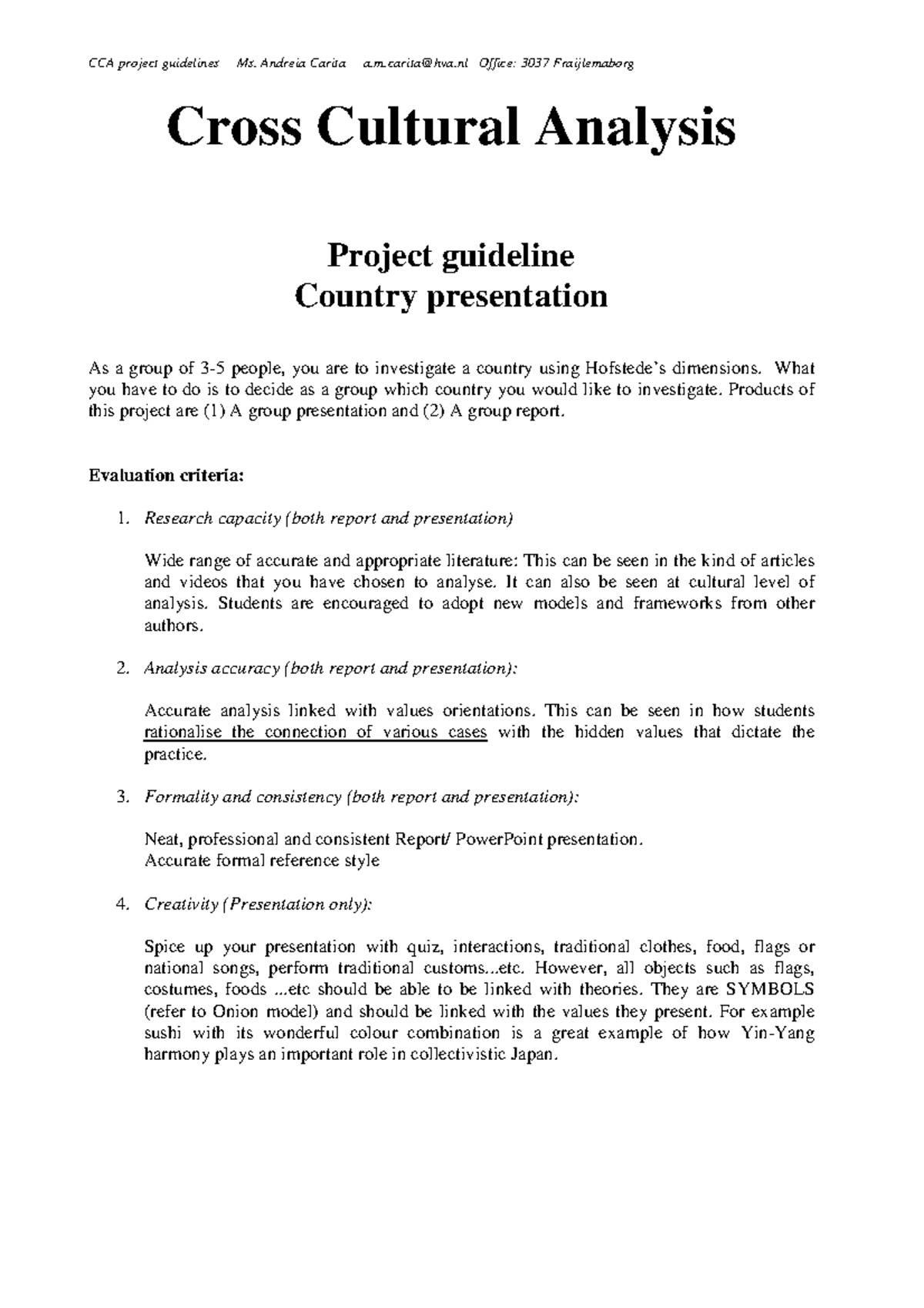 Project guideline - Cross Cultural Analysis Project guideline Country ...